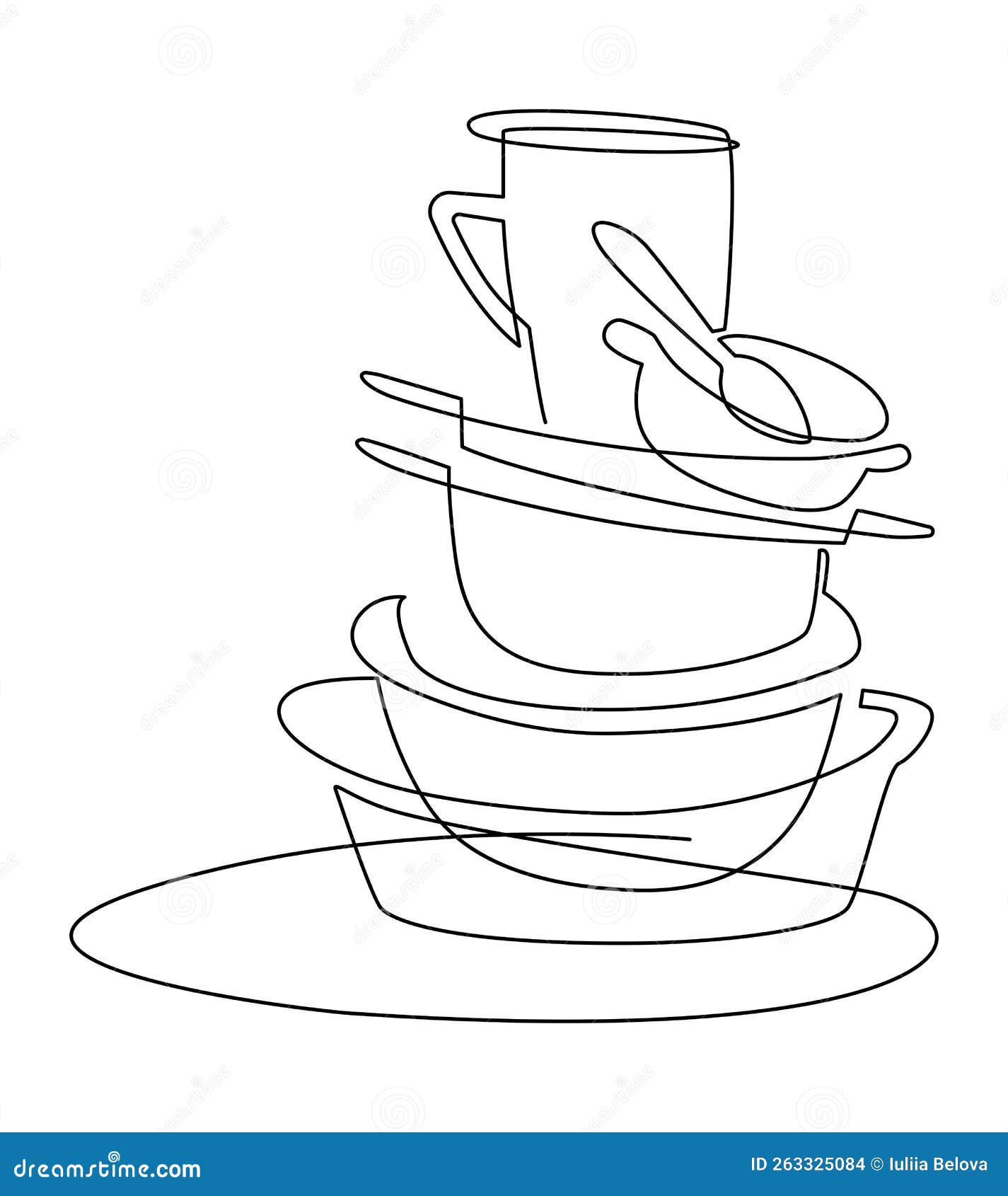 Stack of Unwashed Dishes. Still Life on the Kitchen Table. Continuous ...