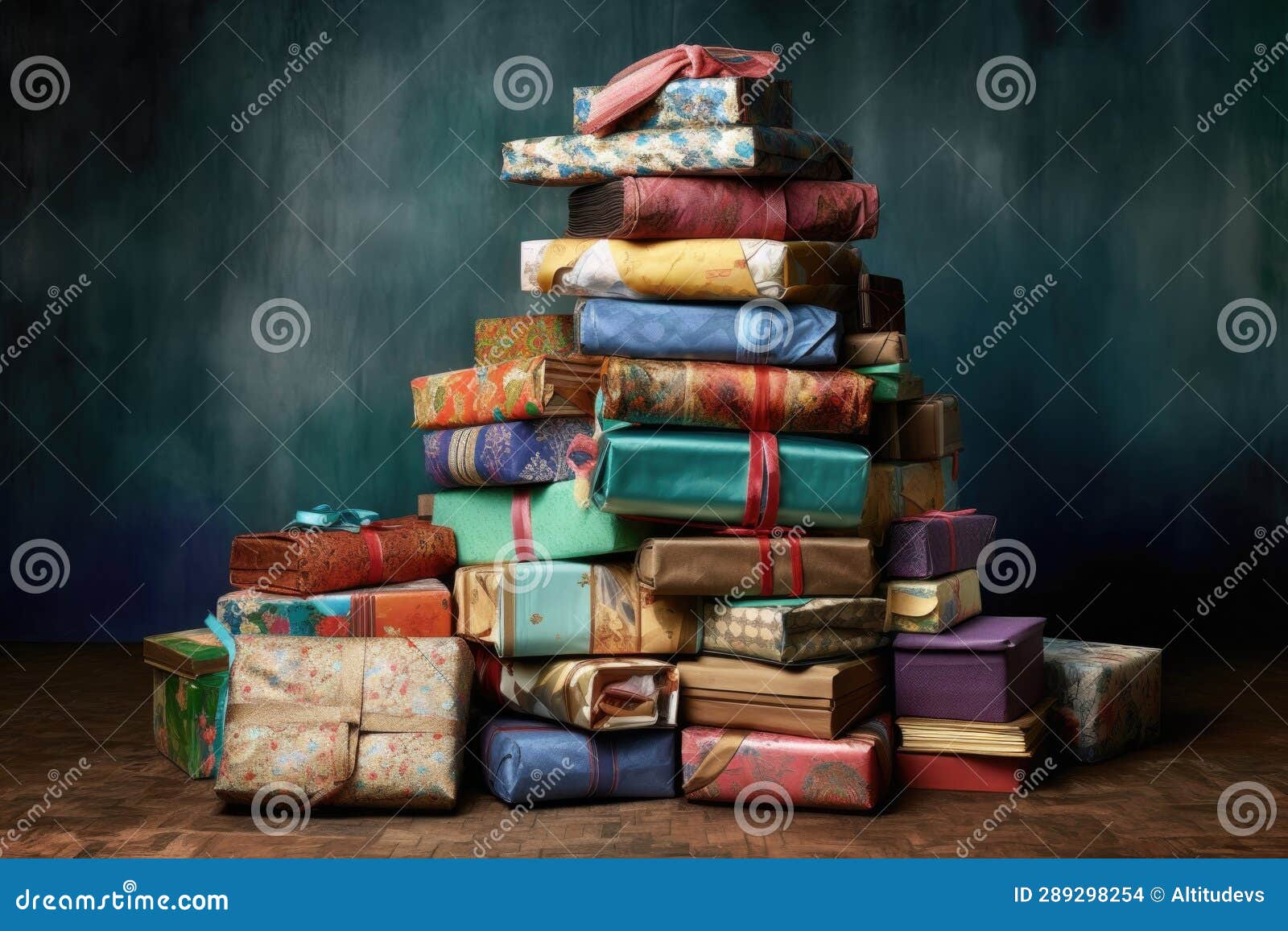 Stack of Unwrapped Presents with Wrapping Materials Stock Photo - Image ...