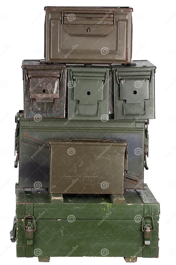 Stack of US Army Ammo Cans and Army Green Crate Stock Photo - Image of ...