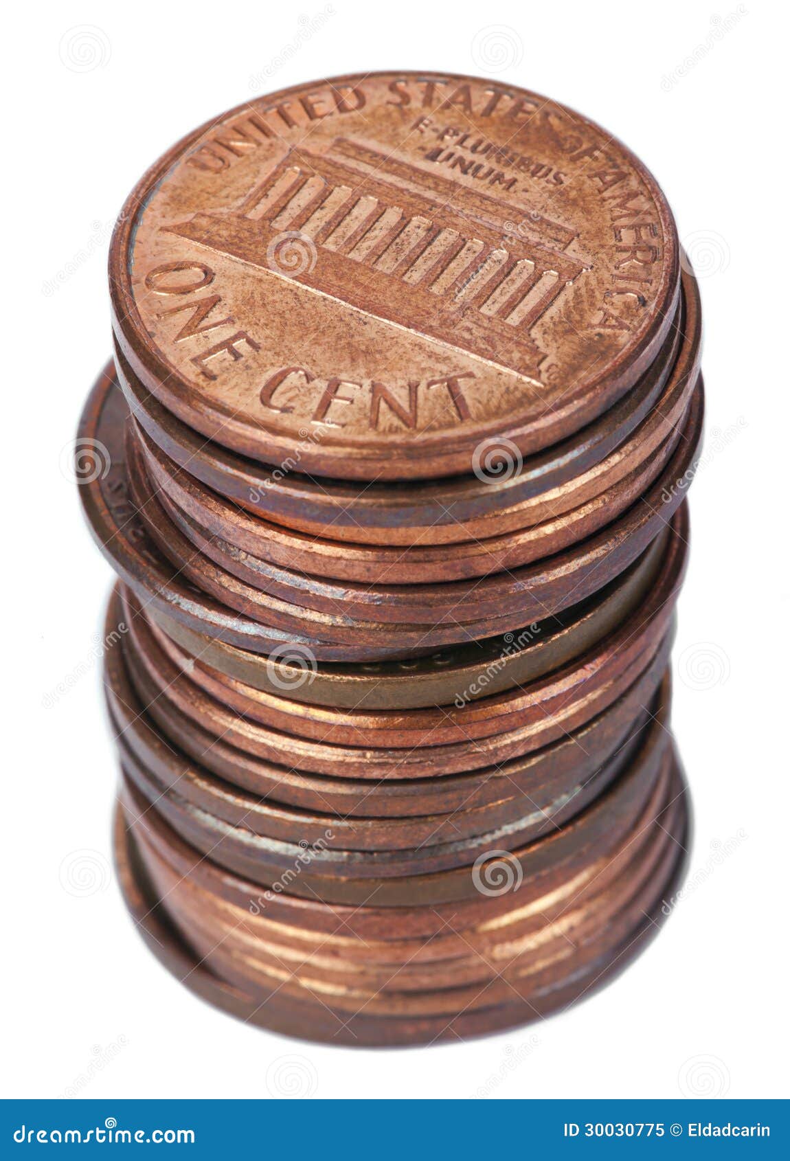 Isolated 1 US Cent Coin Stack Stock Image - Image of abundance, close ...