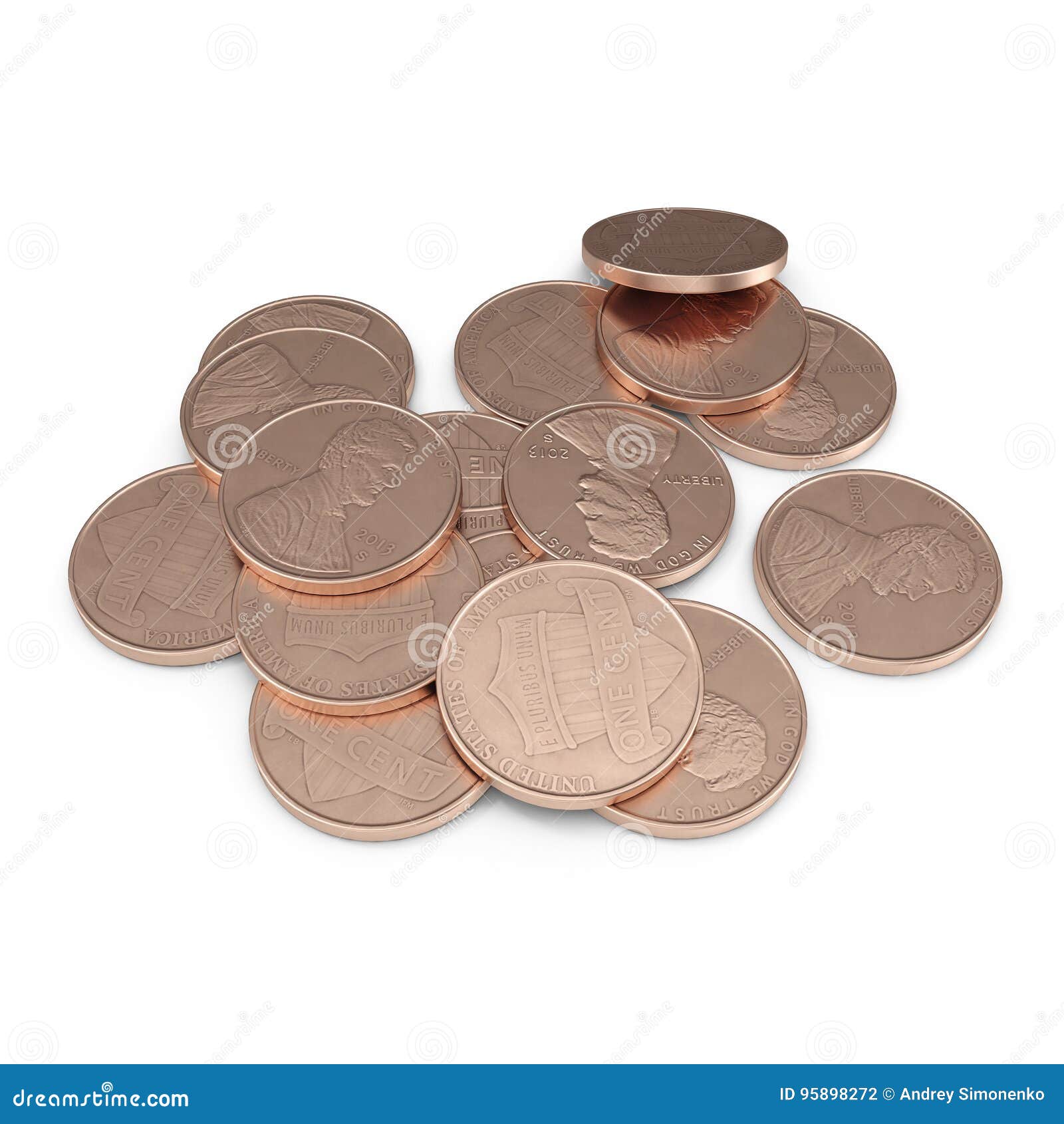 A Stack Of 1 US Cent Penny Coins Isolated On White. 3D Illustration ...