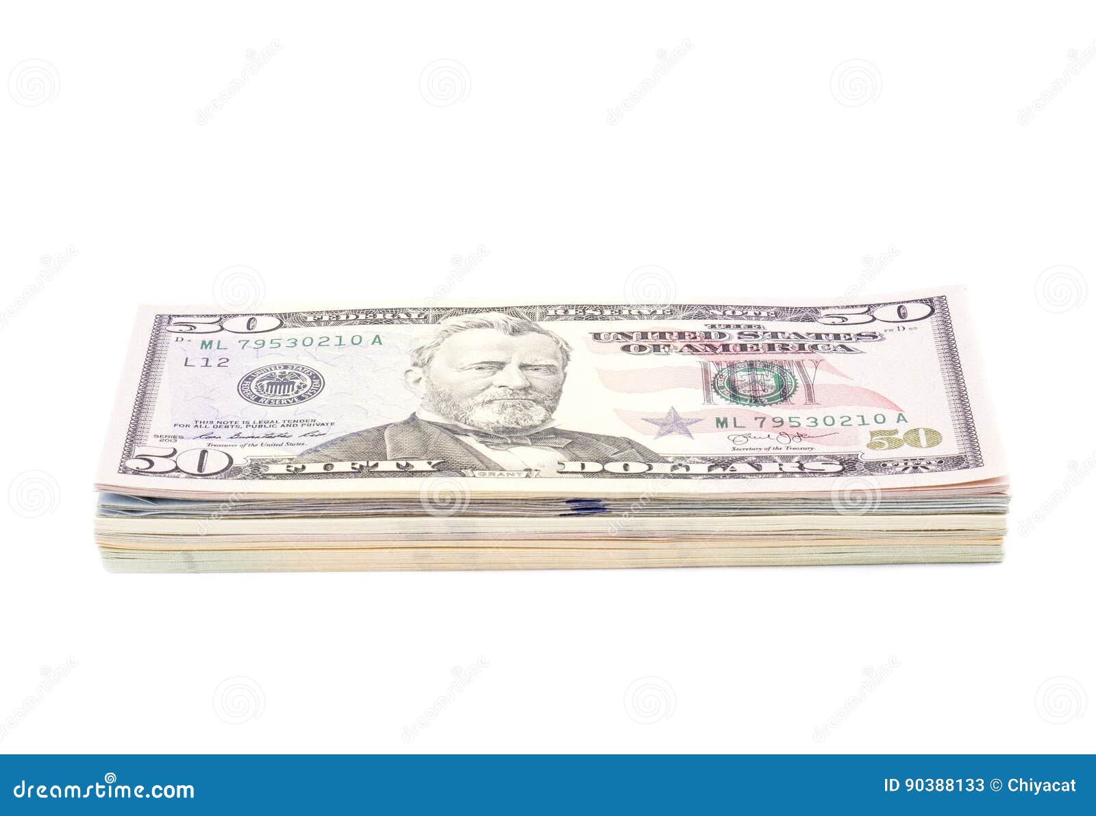 Stack of US Dollar Bills with 50 Dollars on Top Stock Image - Image of ...