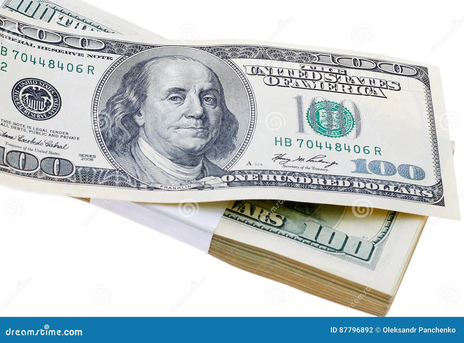 Stack of US One Hundred Dollar Bills Isolated. Stock Photo - Image of ...