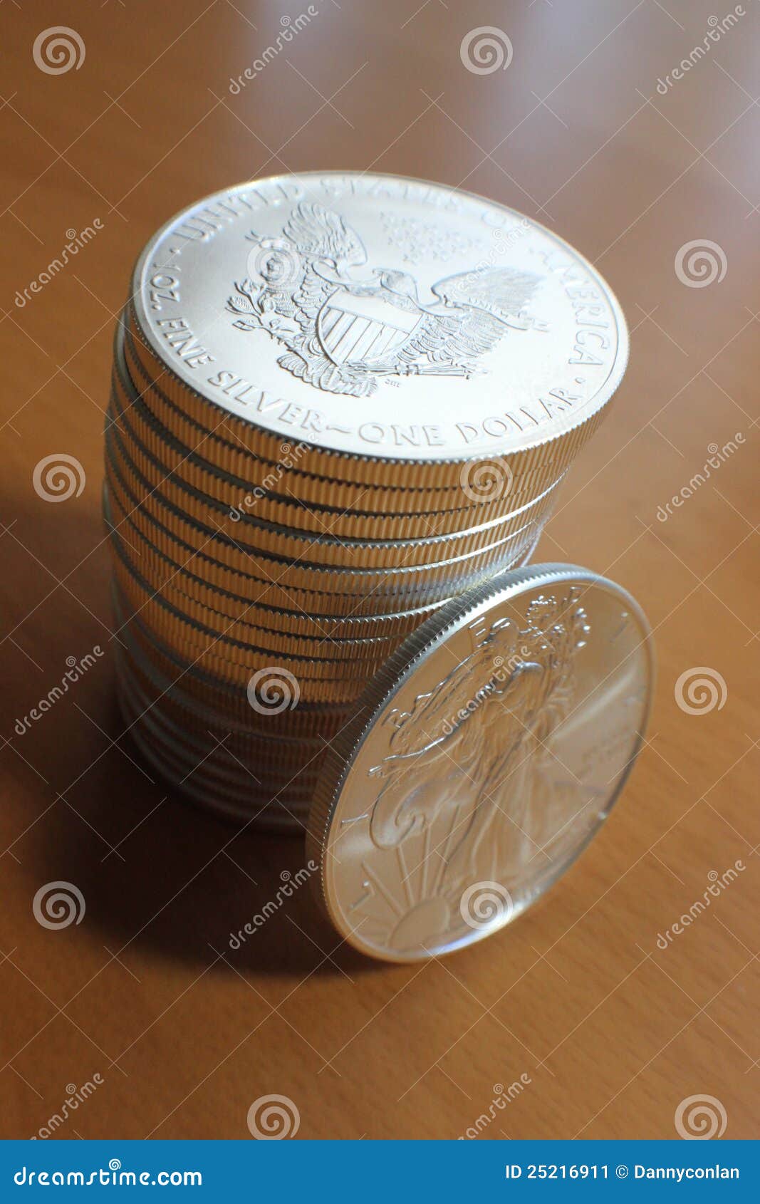 Stack of US Silver Eagle Coins Stock Image - Image of money, crest ...