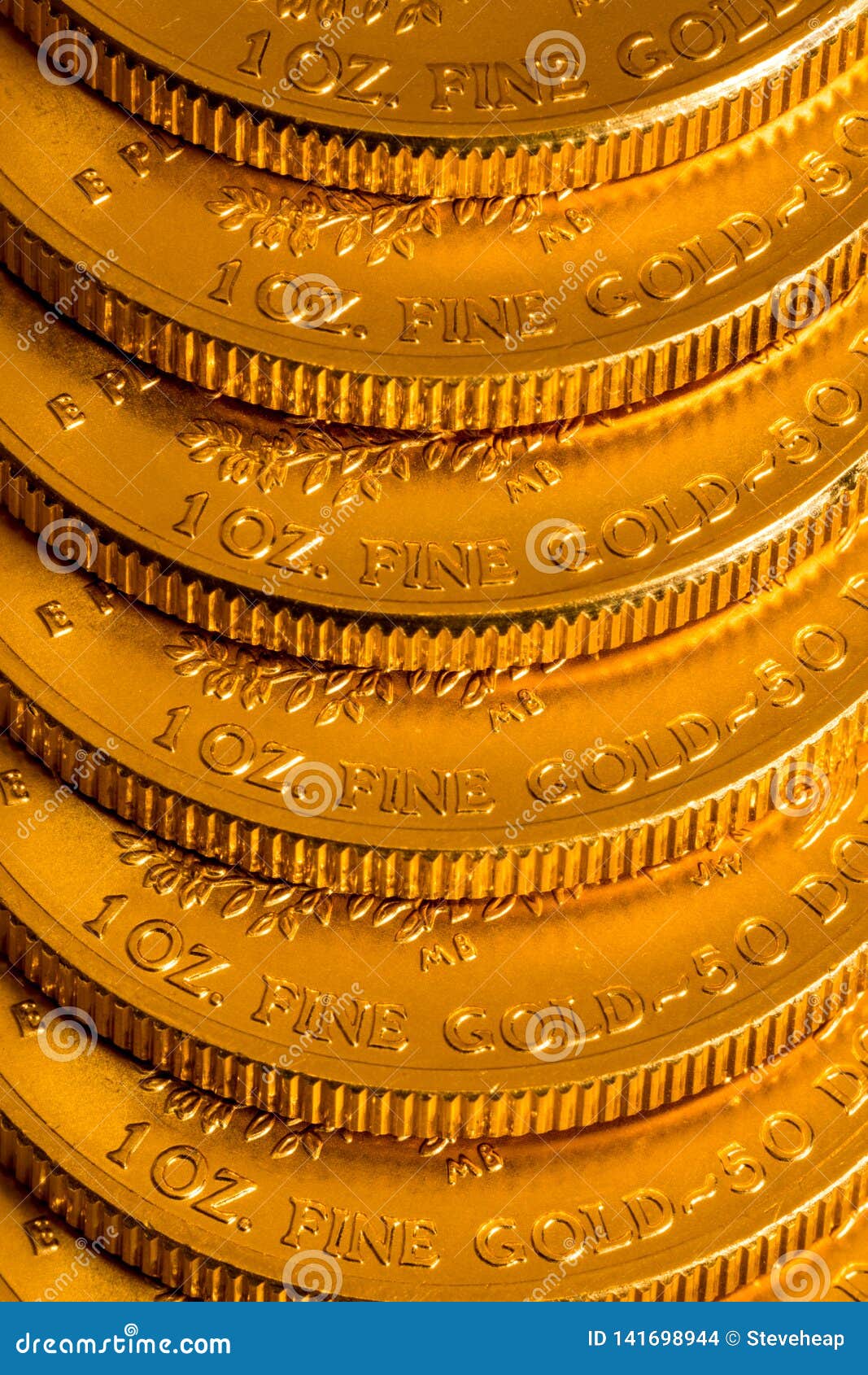 Stack of US Treasury Gold Eagle One Ounce Coins Stock Photo - Image of ...