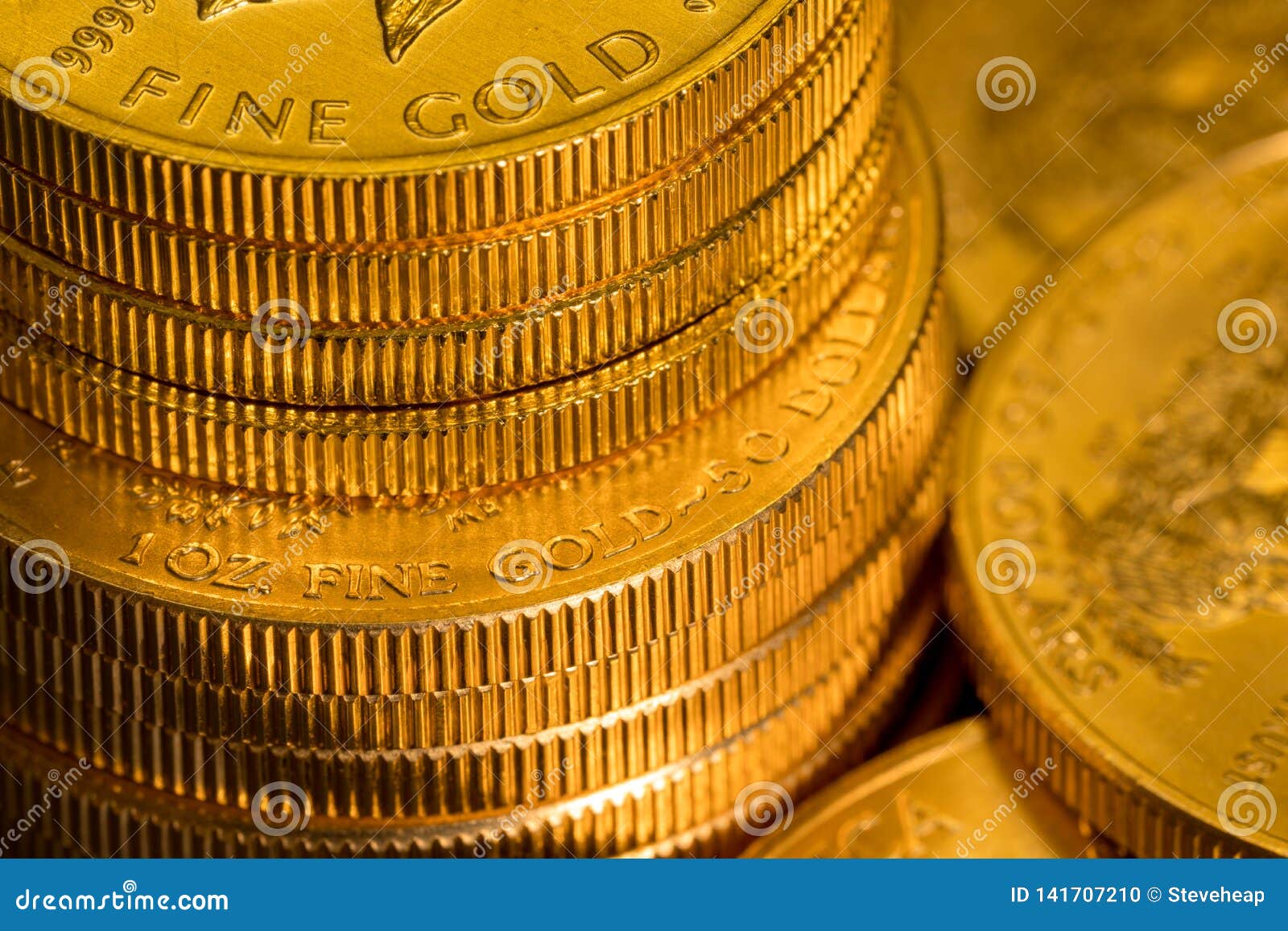 Stack of US Treasury Gold Eagle One Ounce Coins Stock Photo - Image of ...