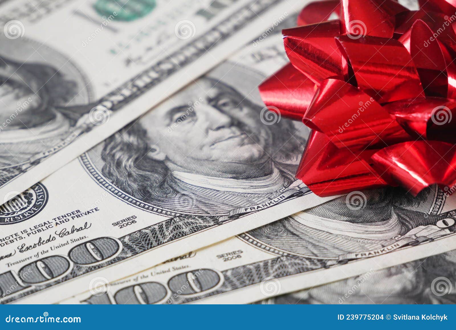 Stack of Usa Dollars and Bow Background, Money Gift Concept Stock Photo ...