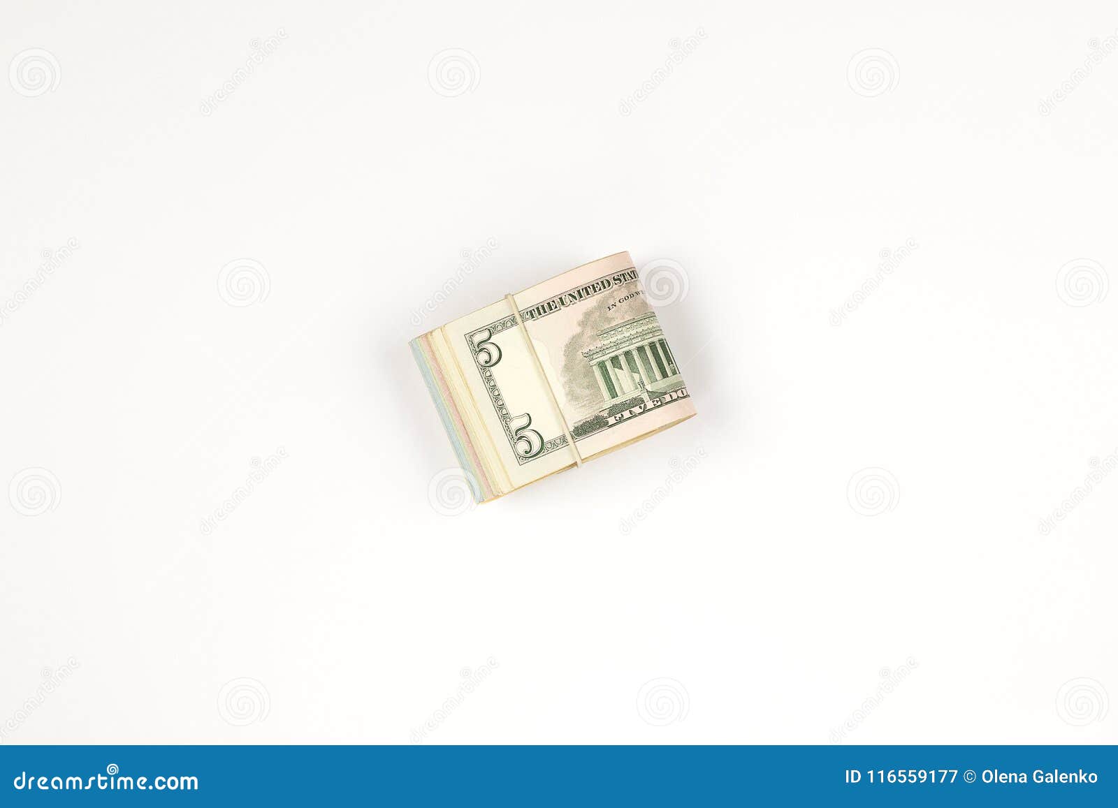 Stack of USA 5 Dollars Isolated on White Background. Stock Image ...