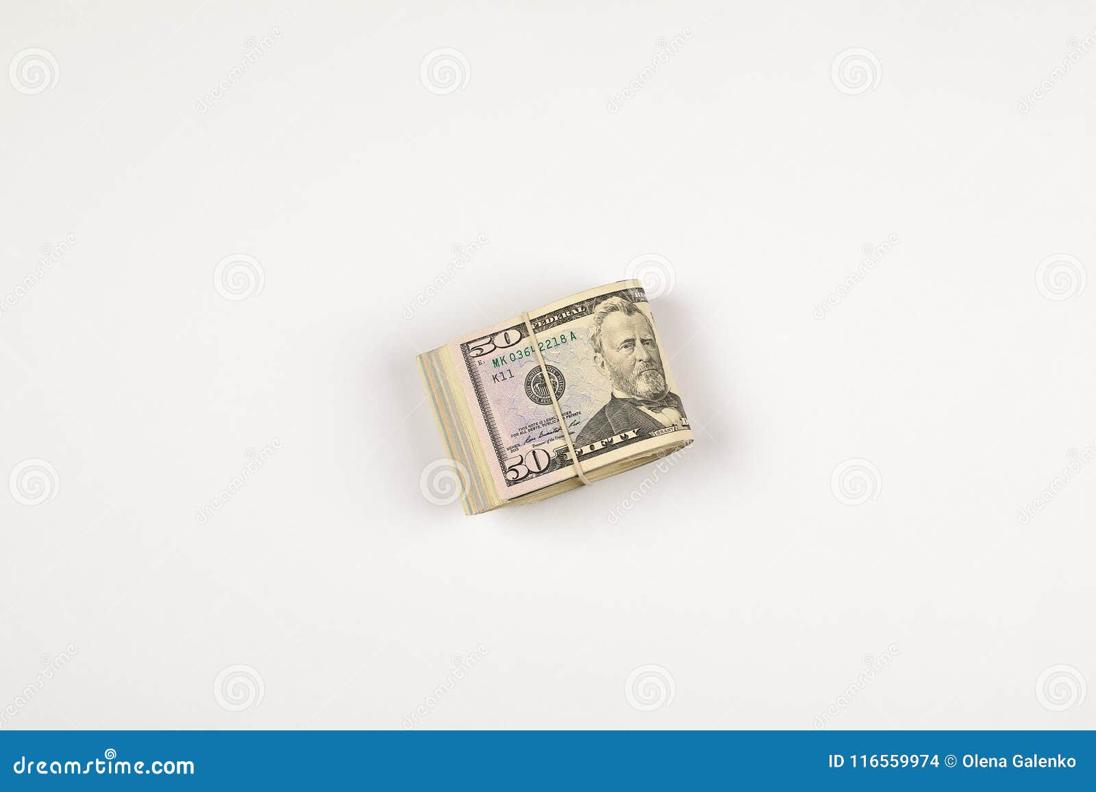 Stack of USA 50 Dollars Isolated on White Background. Stock Photo ...
