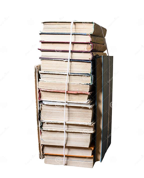 Stack of Used Books Tied with Packthread Isolated Stock Image - Image ...