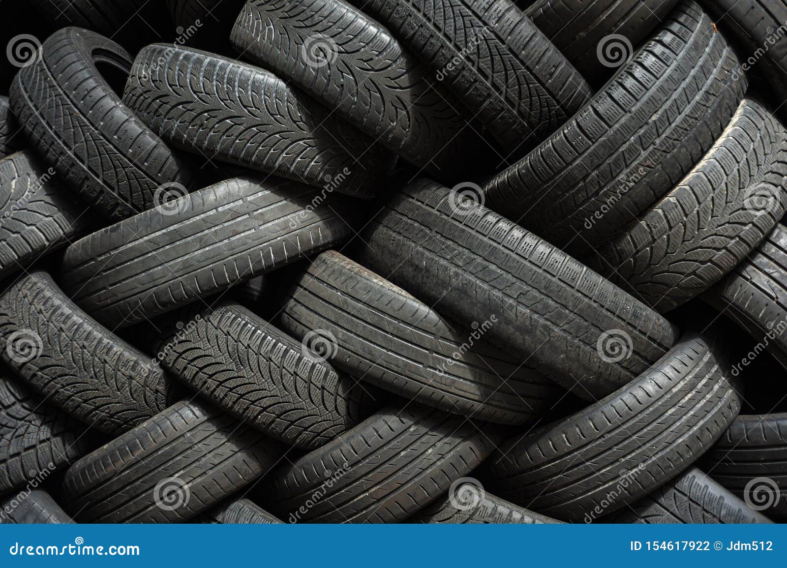 Stack of used car tyres stock photo. Image of dump, pattern - 154617922
