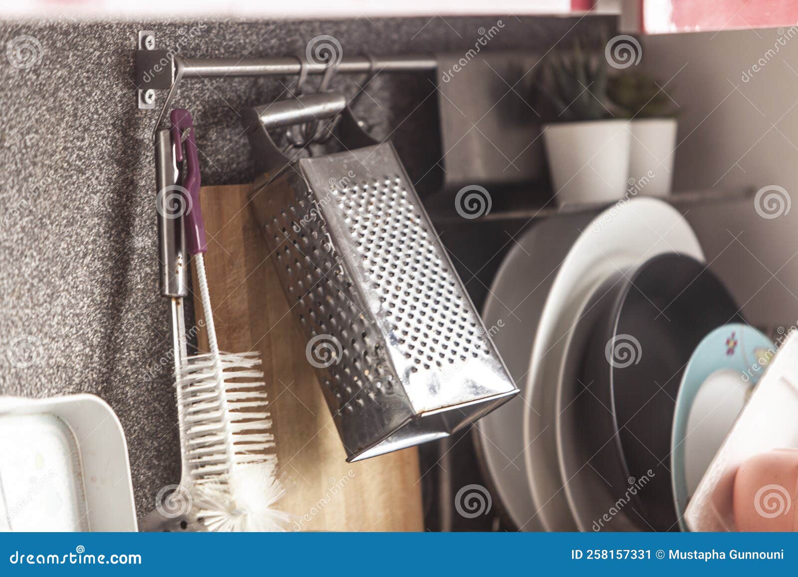 Stack of Used Frying Dishes, Sink Full of Washed Kitchenware. Stock ...