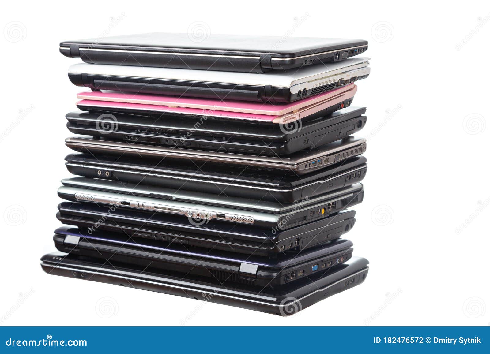Stack of Used Laptops in Different Colors and Models. T Stock Photo ...