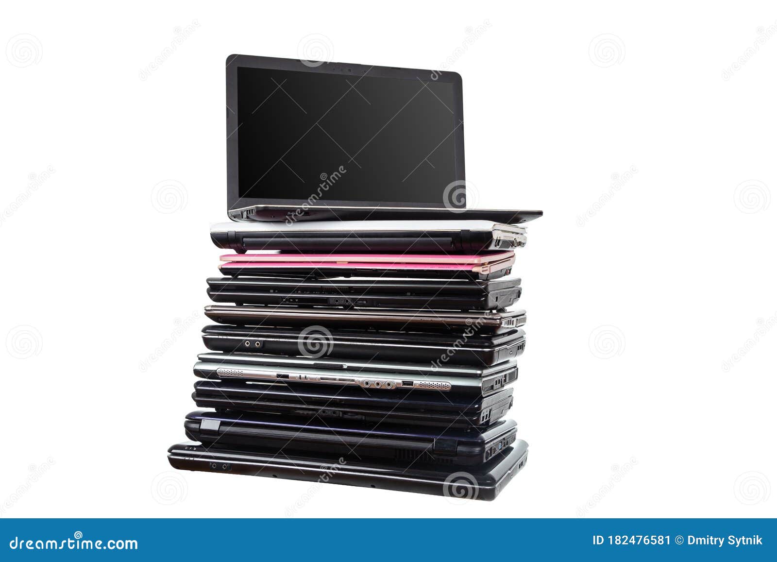 Stack of Used Laptops in Different Colors and Models. T Stock Image ...