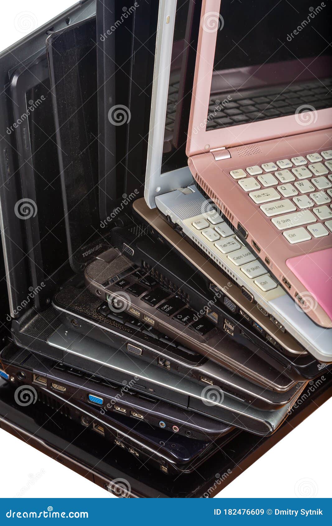 Stack of Used Laptops in Different Colors and Models. T Stock Image ...