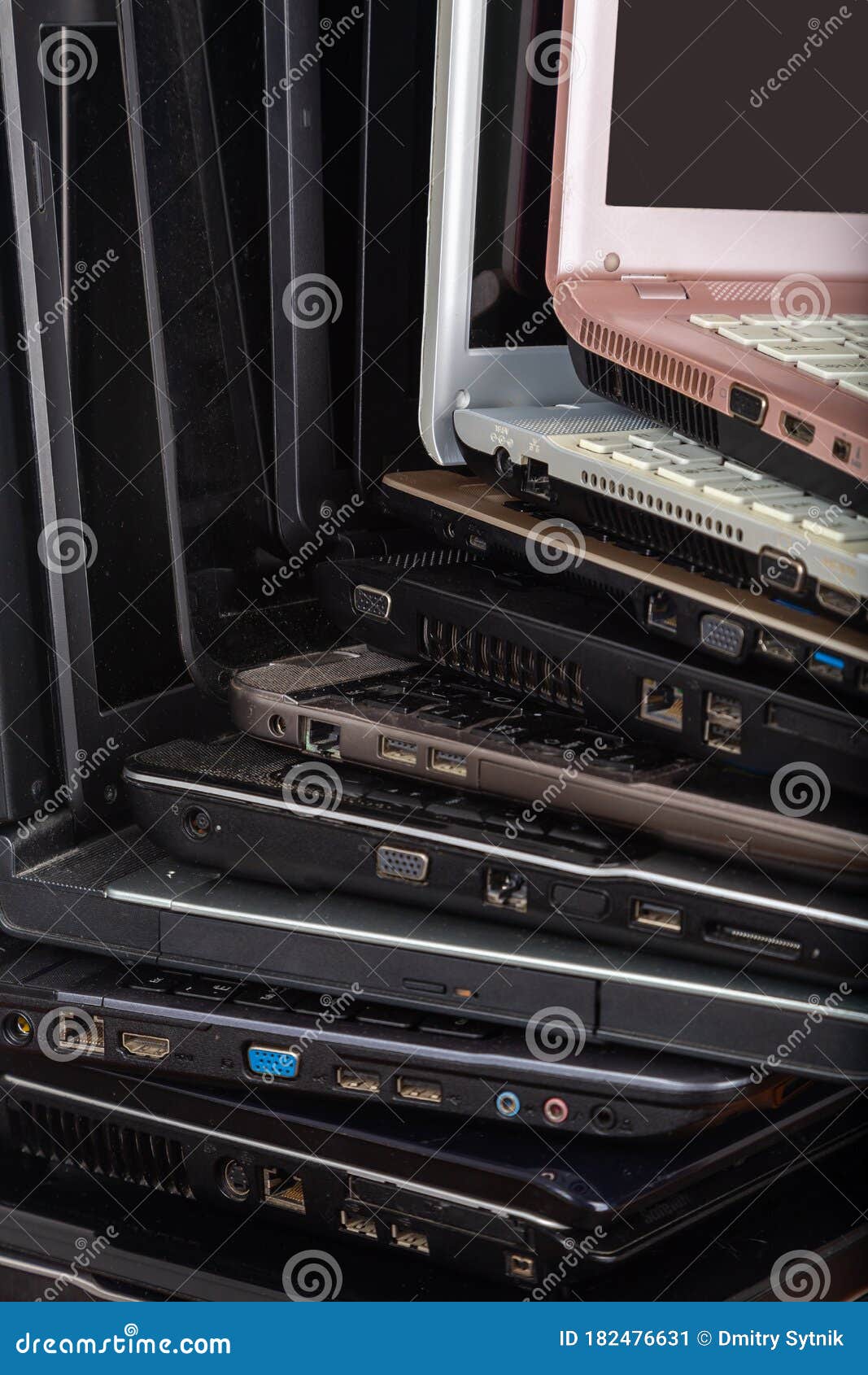 Stack of Used Laptops in Different Colors and Models. T Stock Image ...