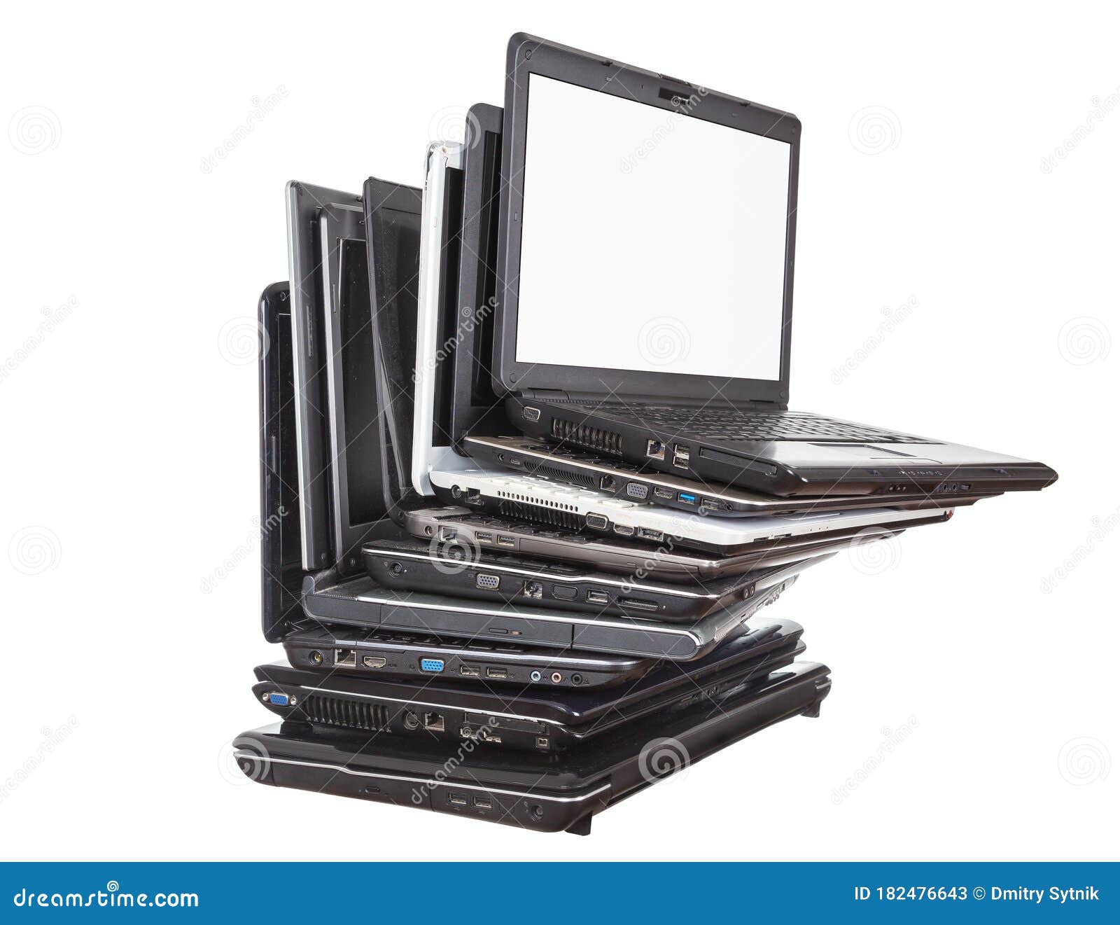 Stack of Used Laptops in Different Colors and Models. T Stock Image ...