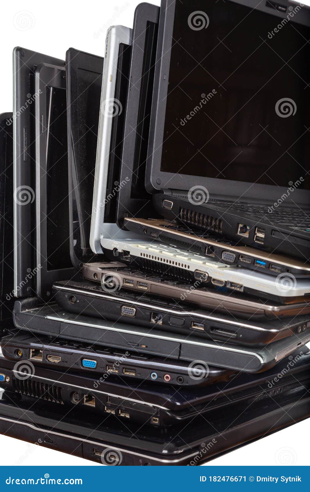 Stack of Used Laptops in Different Colors and Models. T Stock Image ...