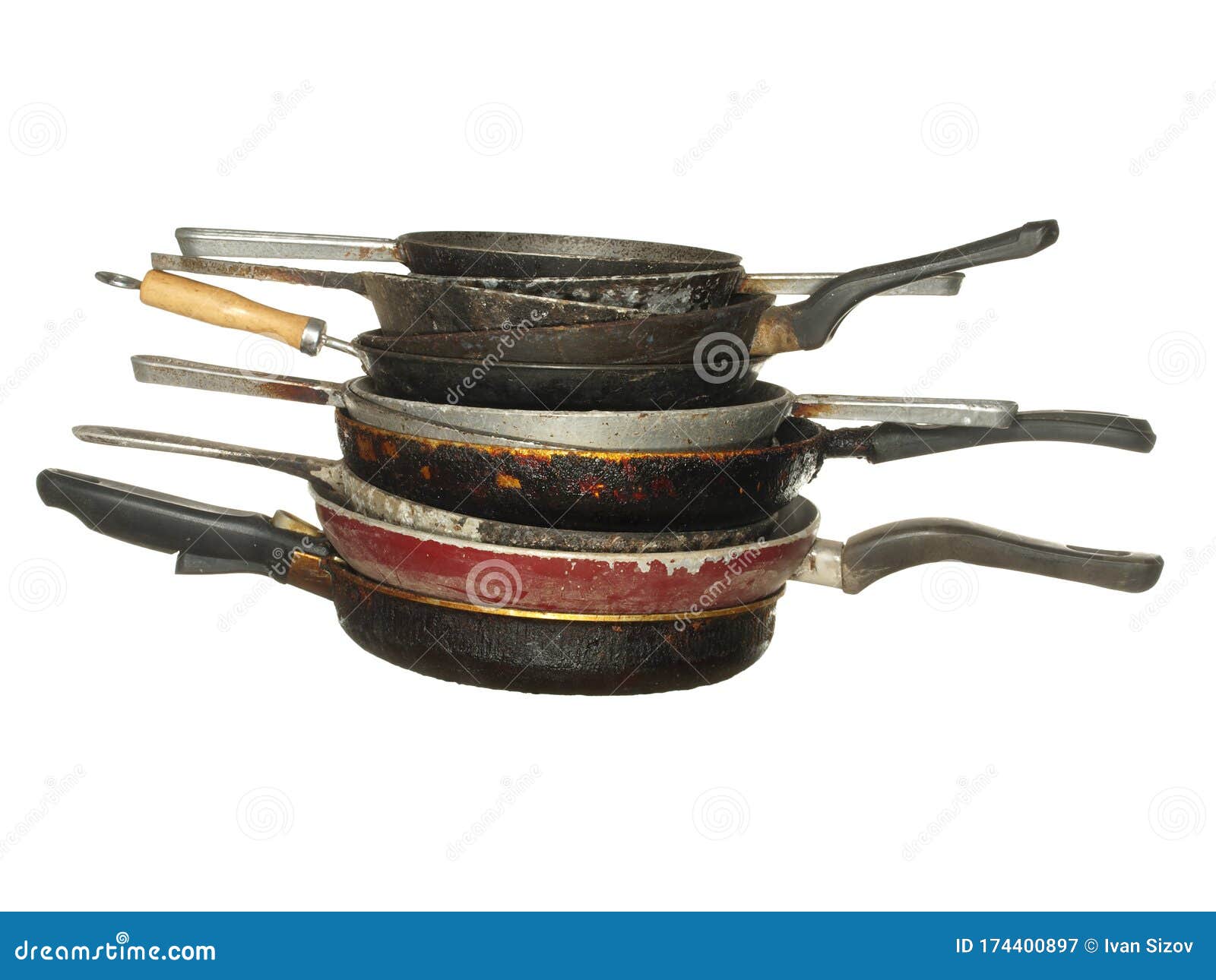 Stack of Used Old Pans Isolated on a White Background Stock Image ...