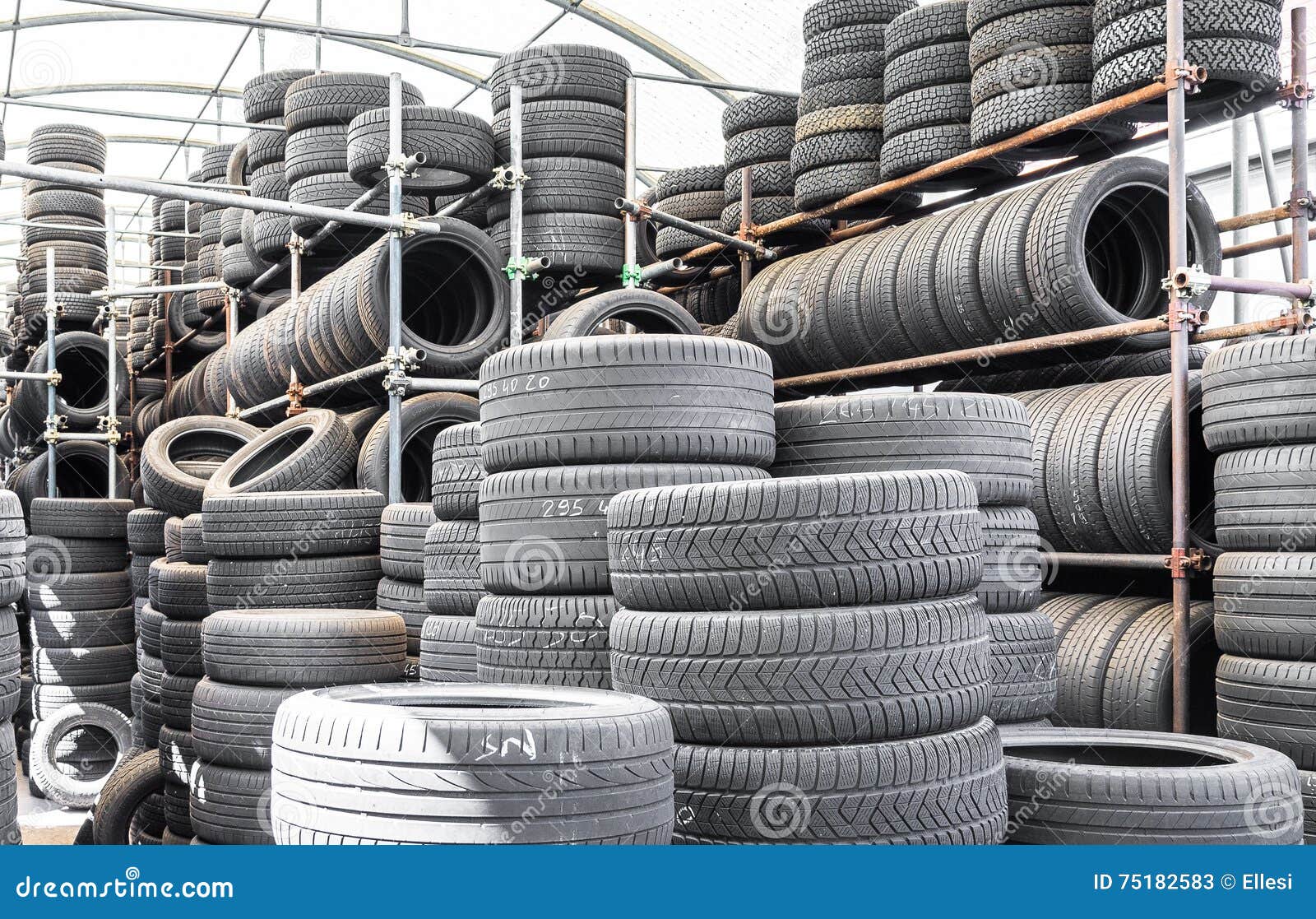 Stack of Used Tires in a Car Garage. Stock Image - Image of repair ...