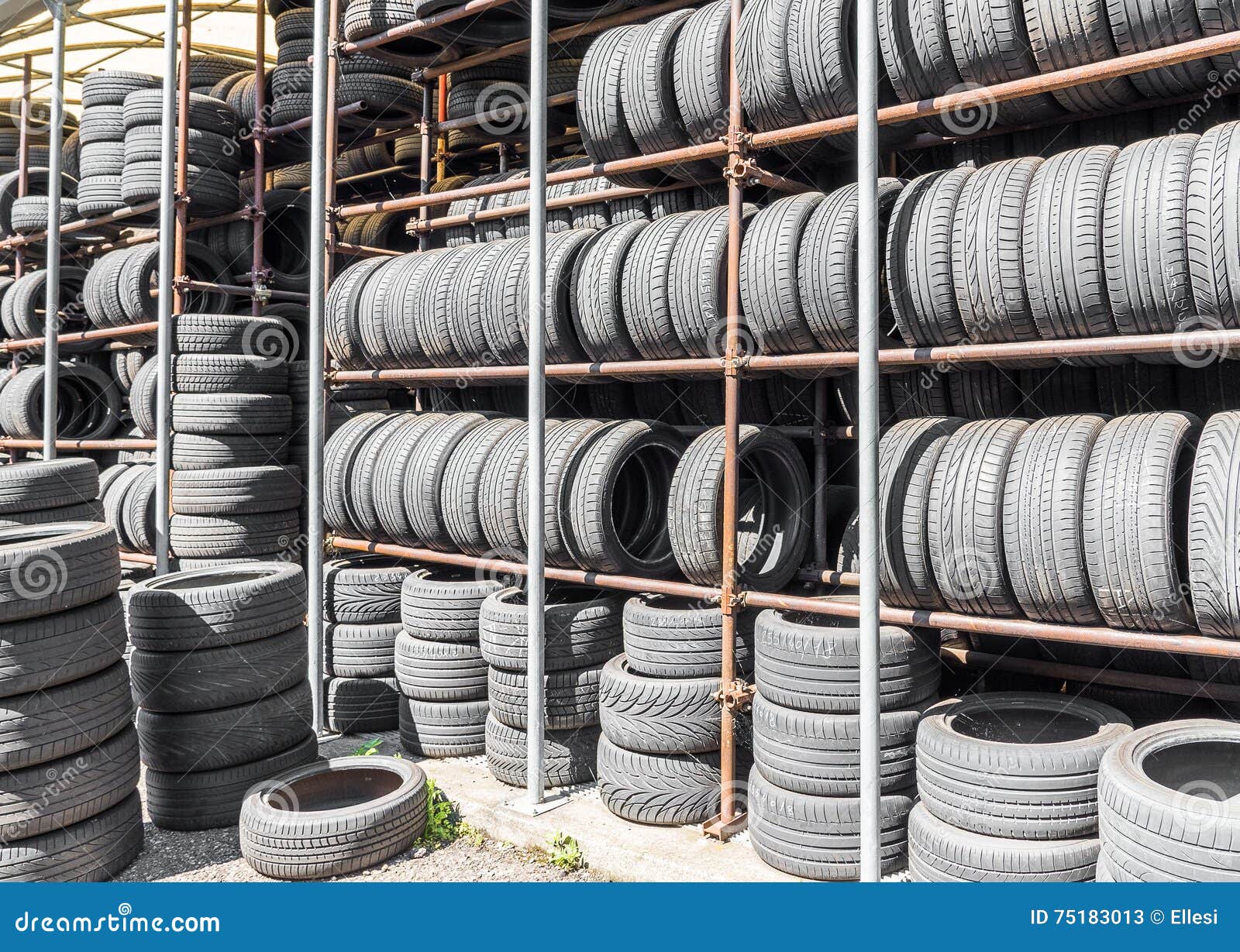 Stack of Used Tires in a Car Garage. Stock Image - Image of dirty ...