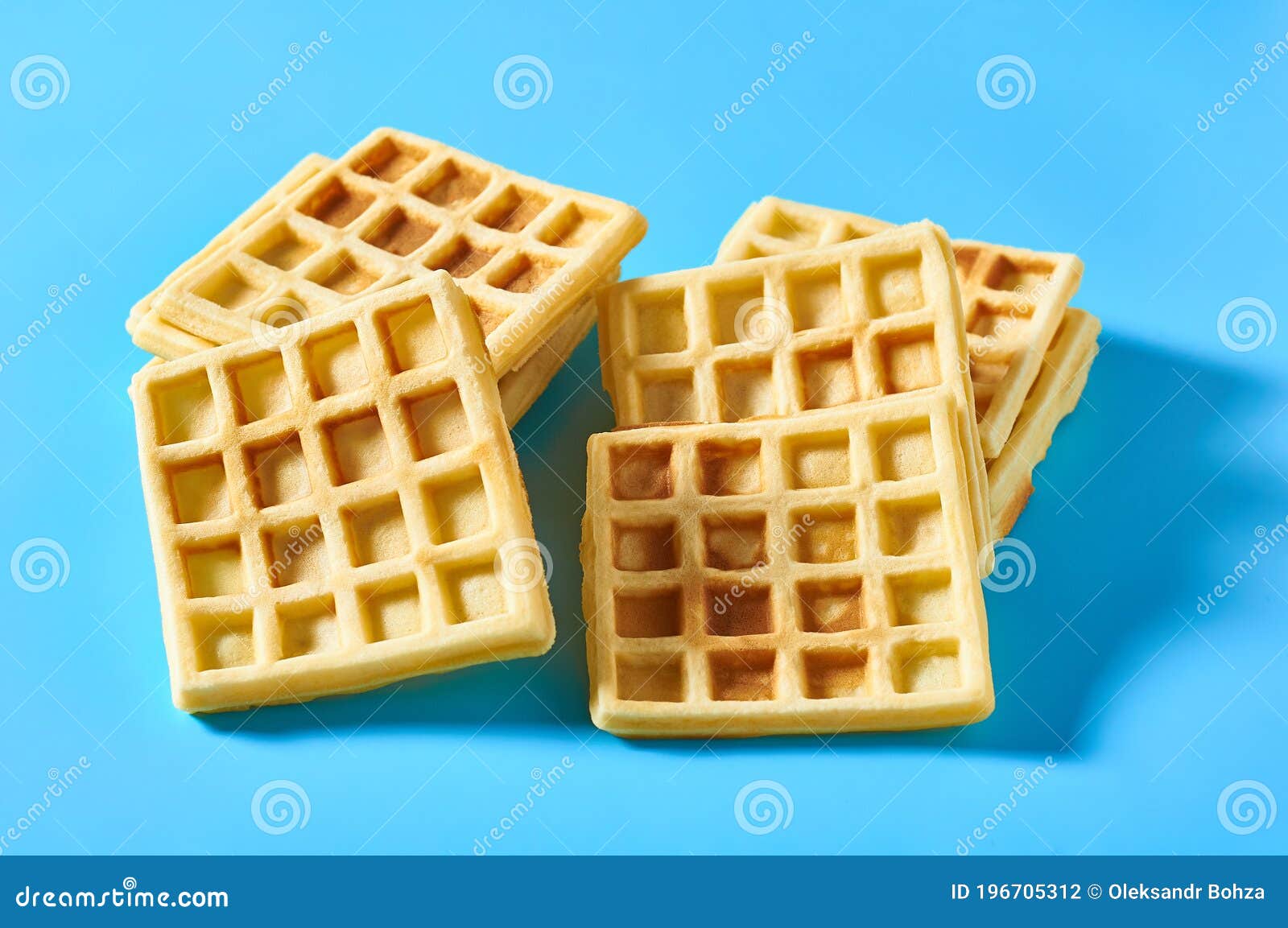 Stack of Vanilla Belgian Waffles on Blue Stock Photo - Image of cuisine ...