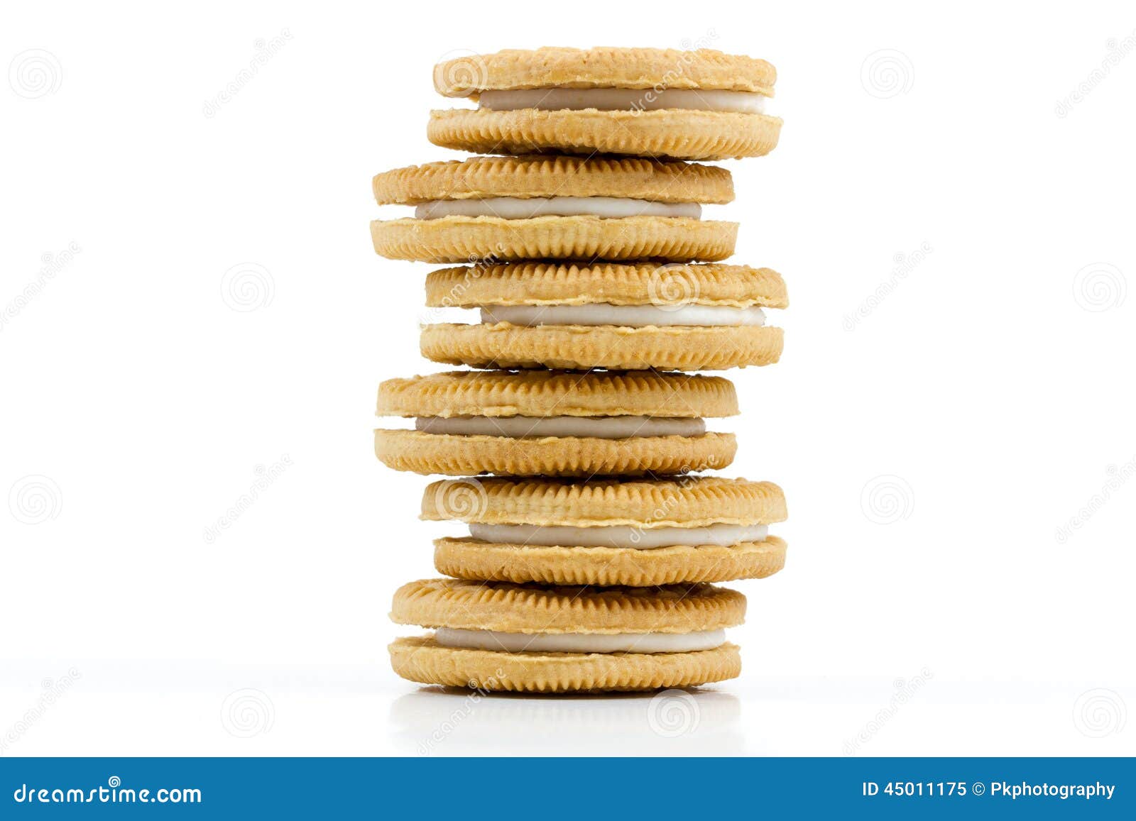 Stack of Vanilla Cookies with Cream Filling on White Background Stock ...