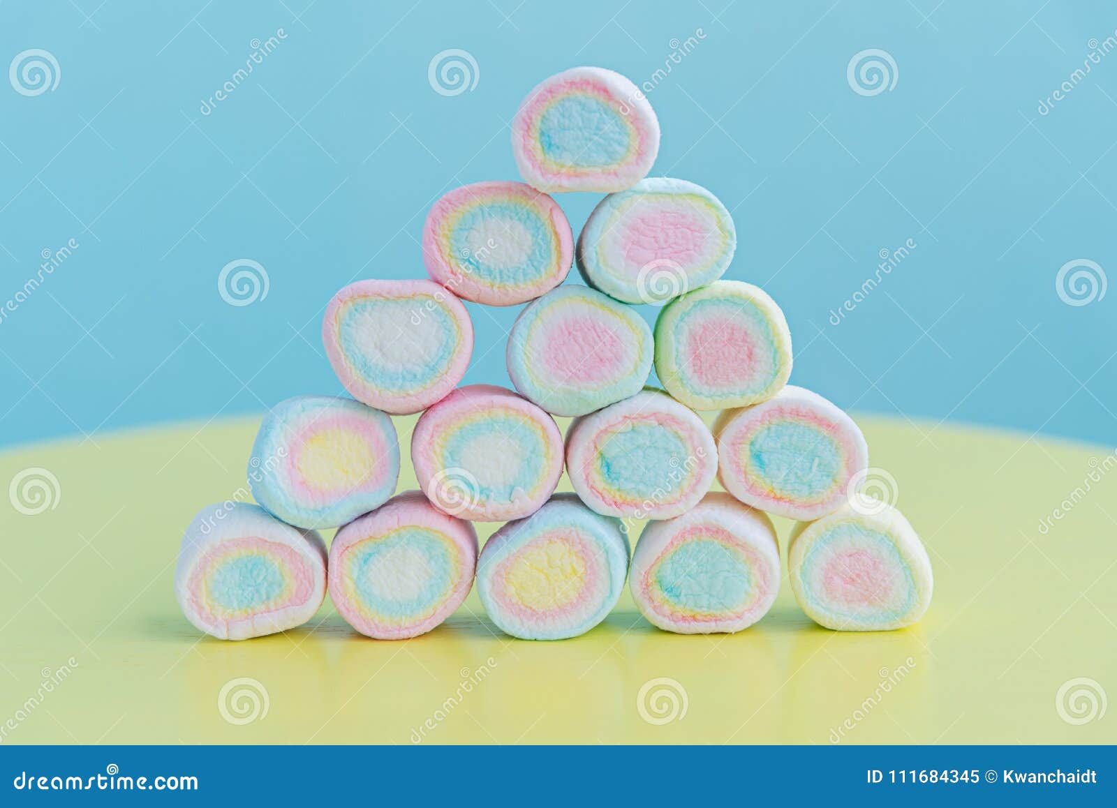 Stack of Vanilla Marshmallow on Yellow Table Stock Image - Image of ...