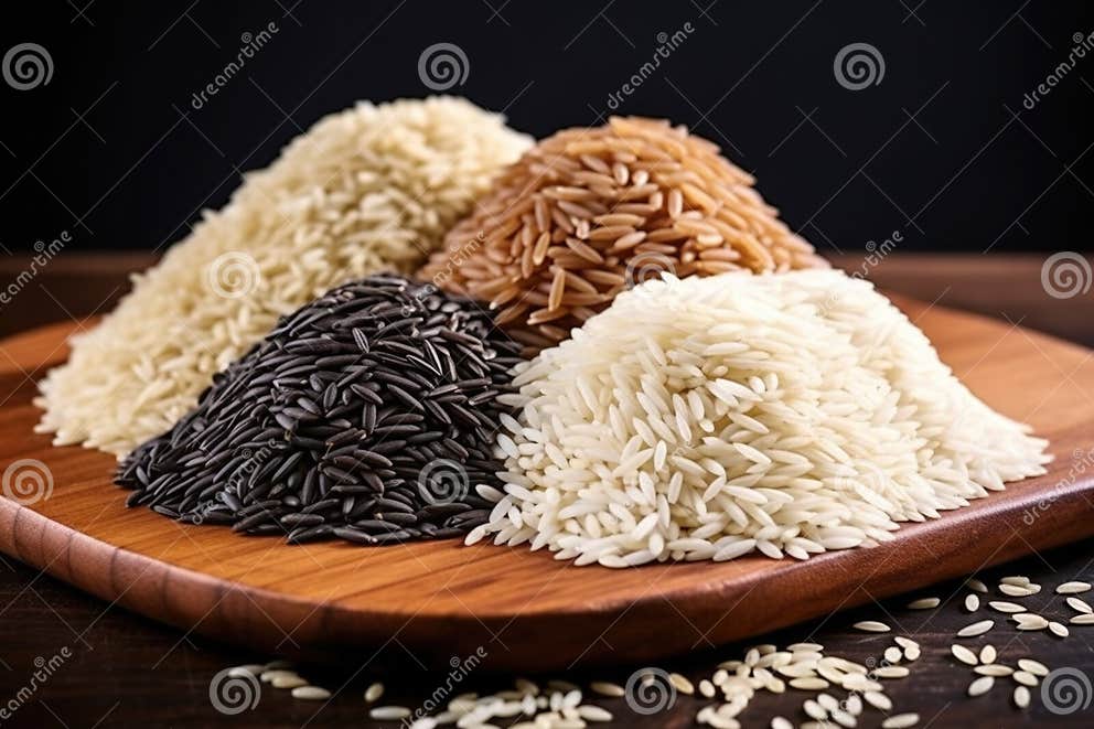 Stack of Various Asian Rice Varieties Stock Image - Image of varieties ...