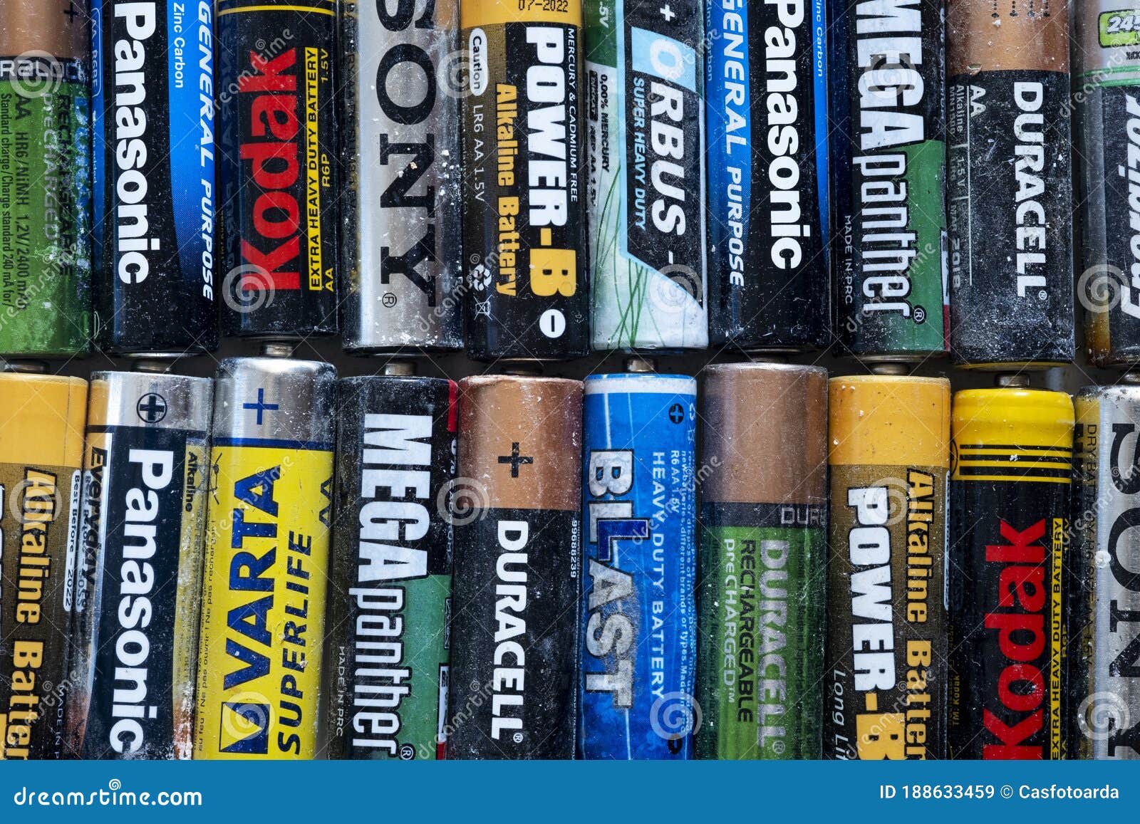 Stack of Various Batteries in a Row Editorial Stock Image - Image of ...