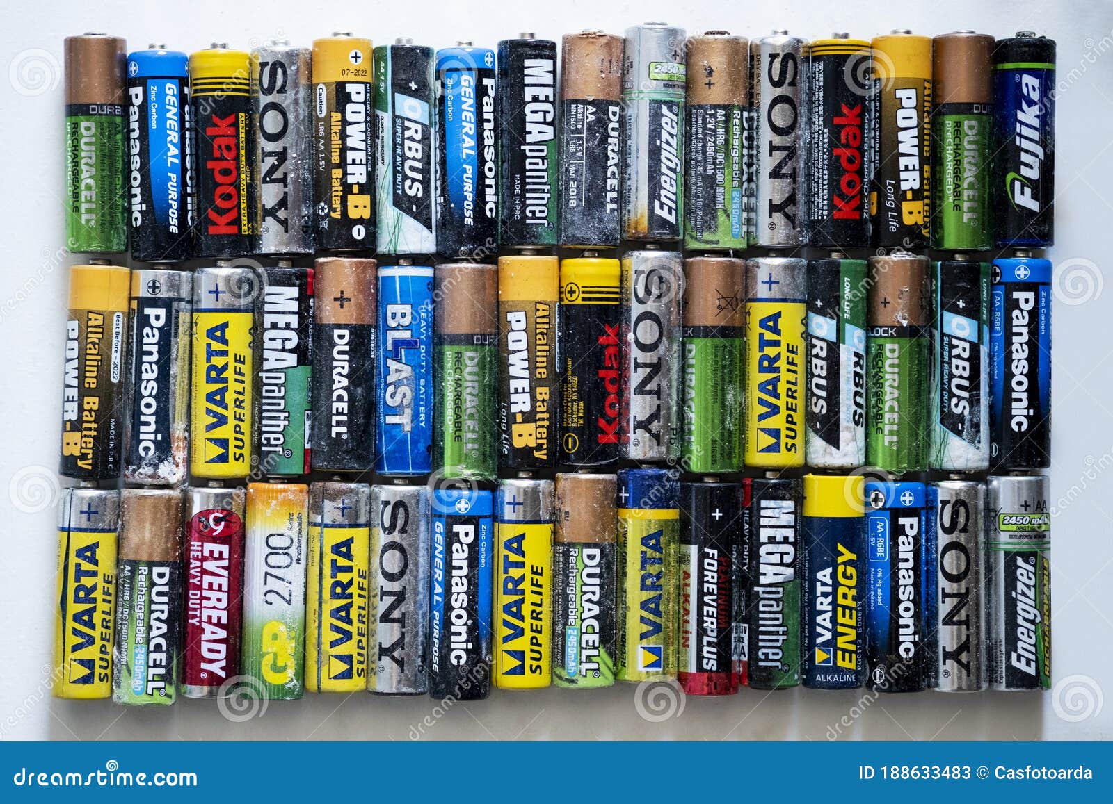 Stack of Various Batteries in a Row Editorial Stock Photo - Image of ...