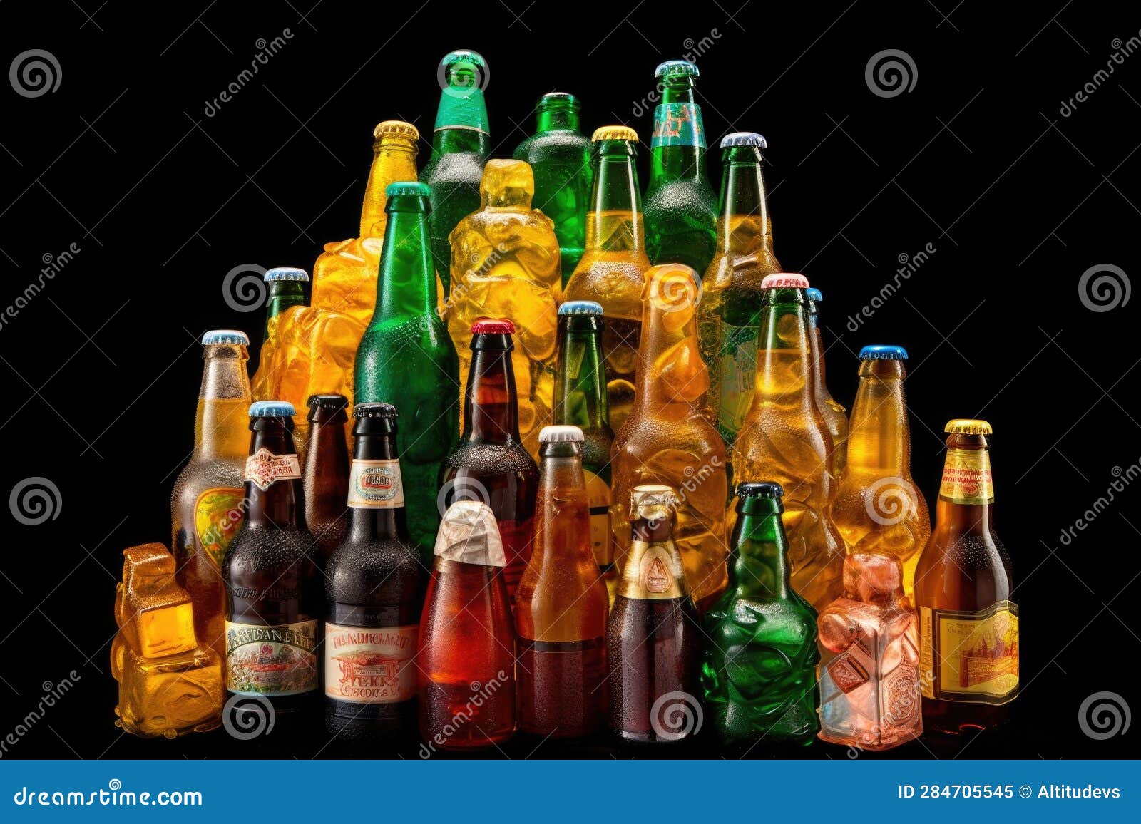 Stack of Various Beer Bottles in Ice Cubes Stock Image - Image of ...