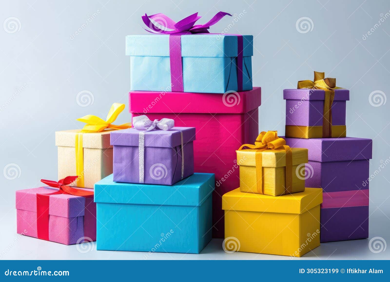 A Stack of Various Brightly Wrapped Presents Sitting on Top of Each ...