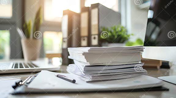 A Stack of Various Business Documents Neatly Arranged Next To a Modern ...