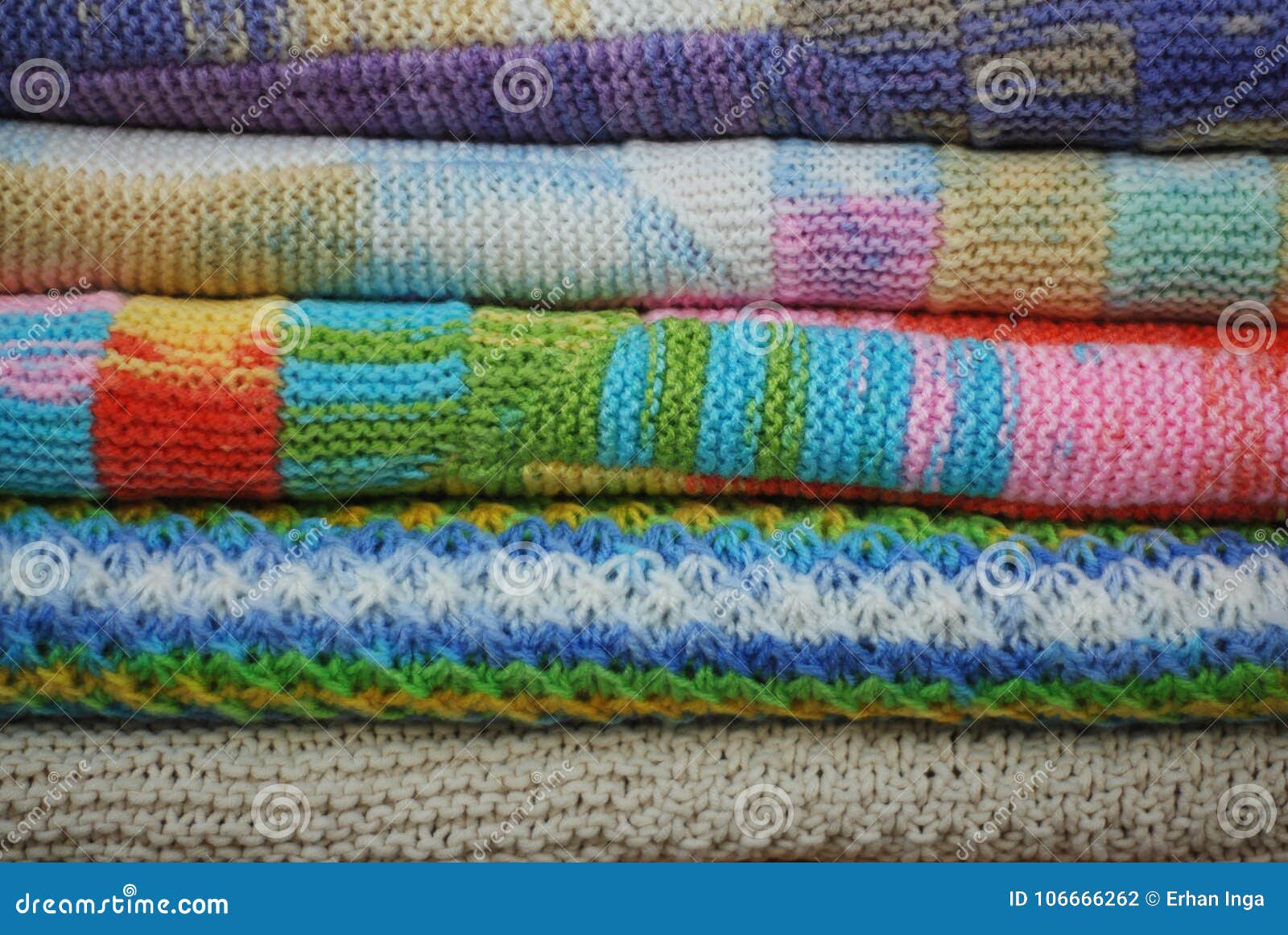 Stack of Various Colorful Knitted Blankets. Winter Style. on White ...