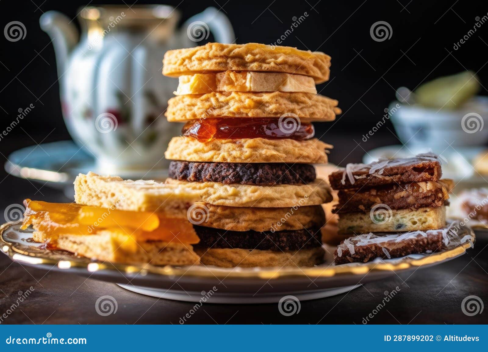 Stack of Various Homemade Biscuits on a Plate Stock Illustration ...