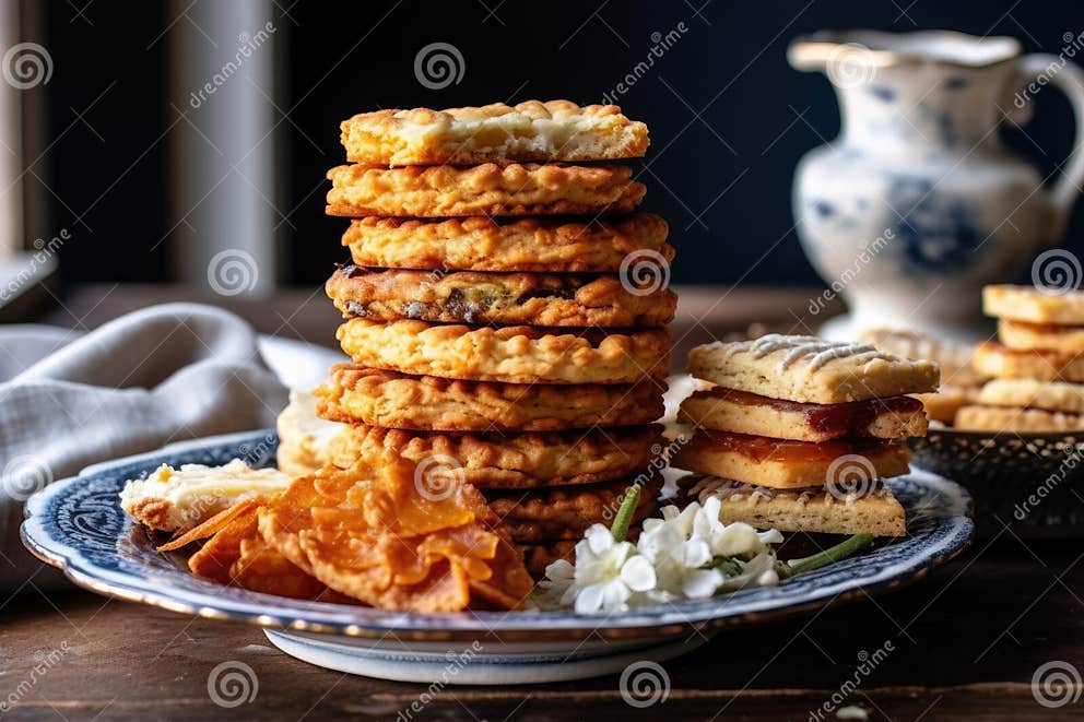 Stack of Various Homemade Biscuits on a Plate Stock Photo - Image of ...