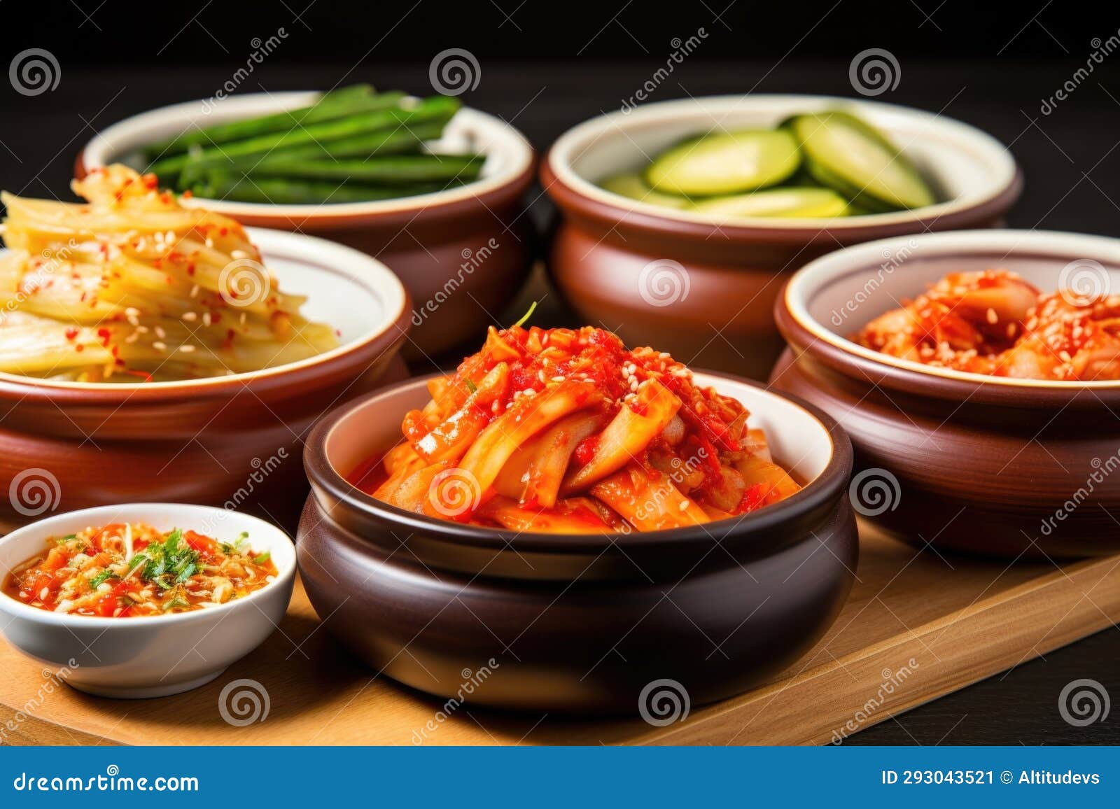 Stack of Various Korean Banchan Dishes, Focus on Kimchi Stock Image ...