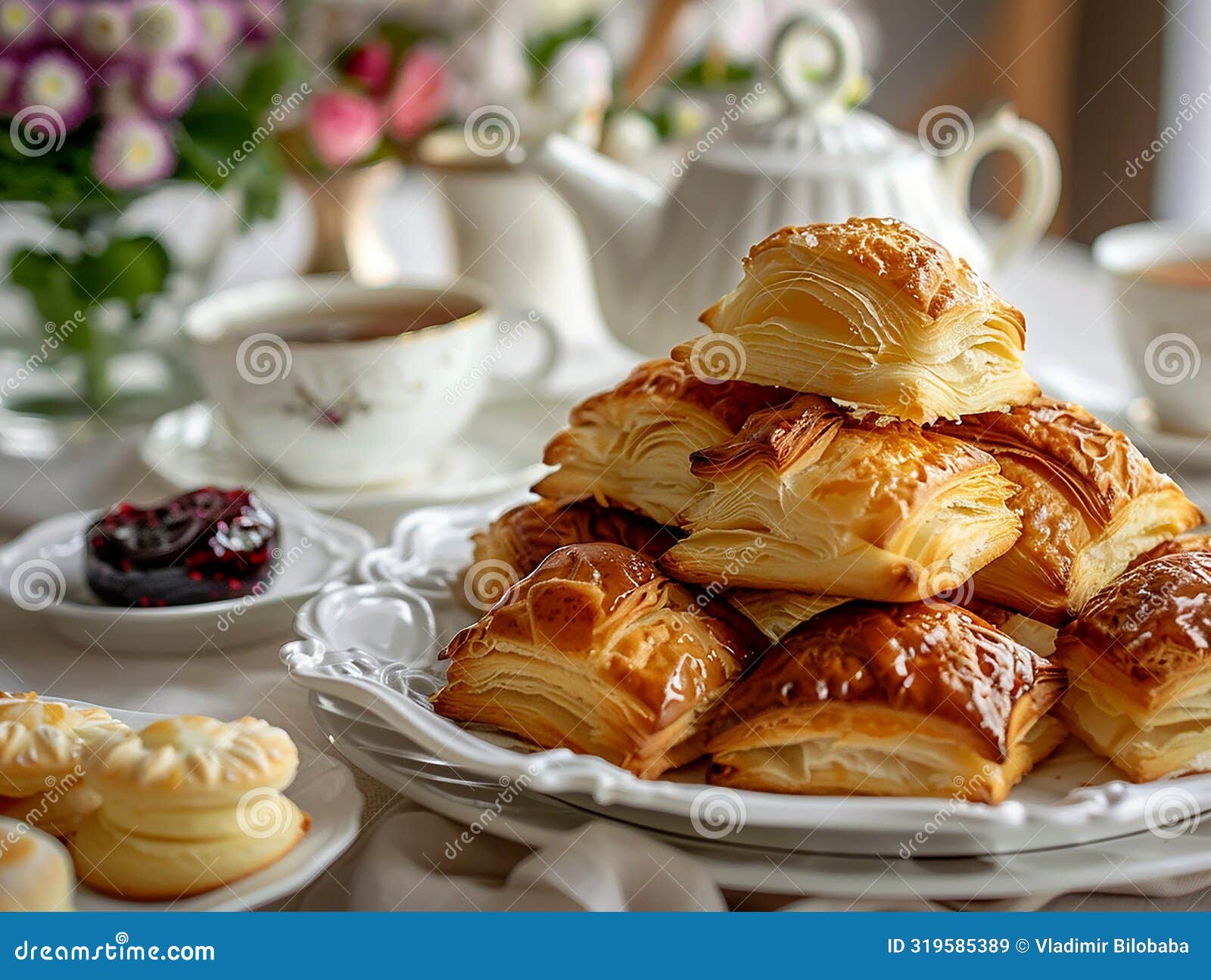 Stack of Pastries on Plate on Table Stock Illustration - Illustration ...