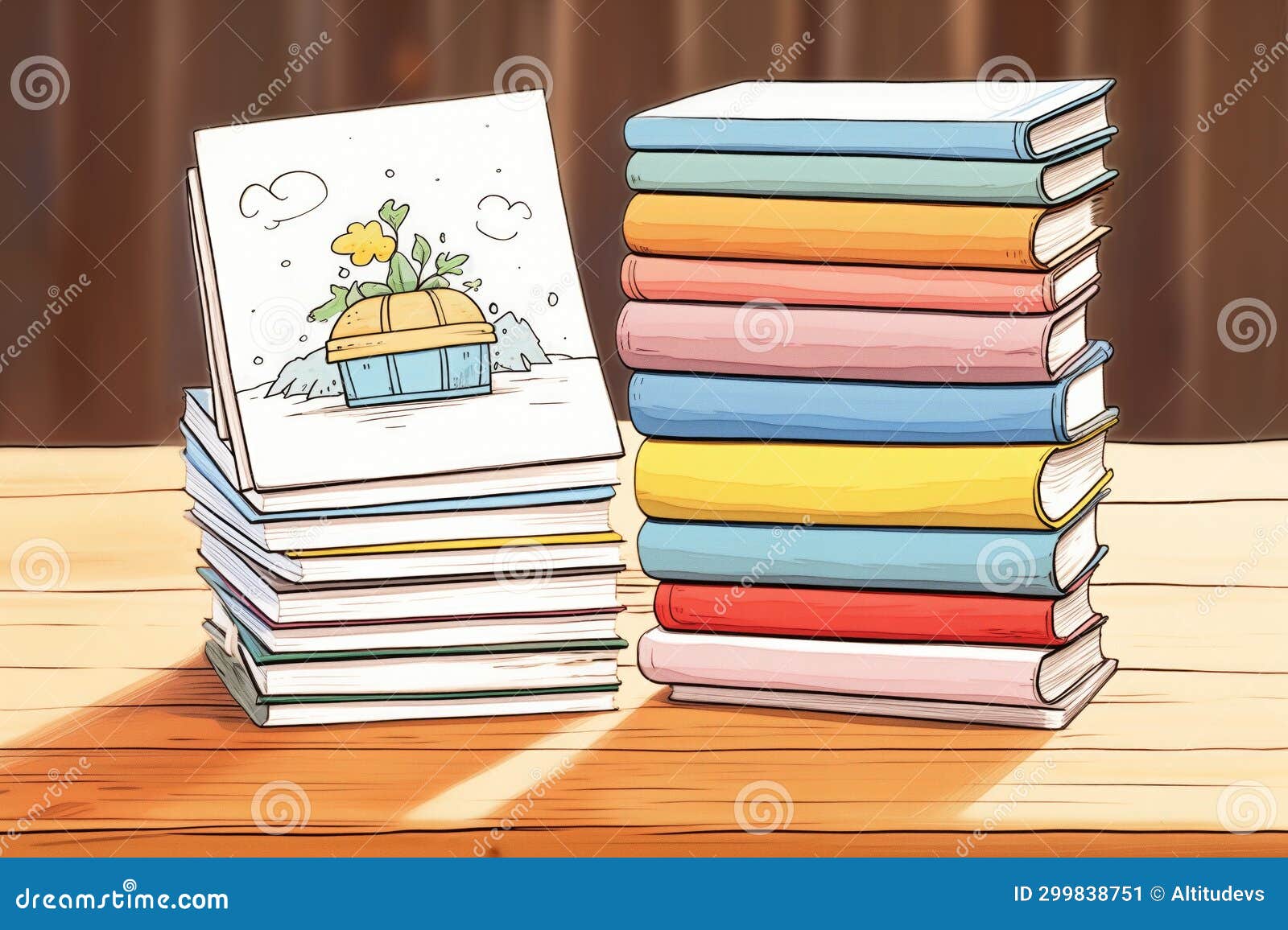 A Stack of Various-sized, Blank Sketchbooks on a Wooden Table Stock ...