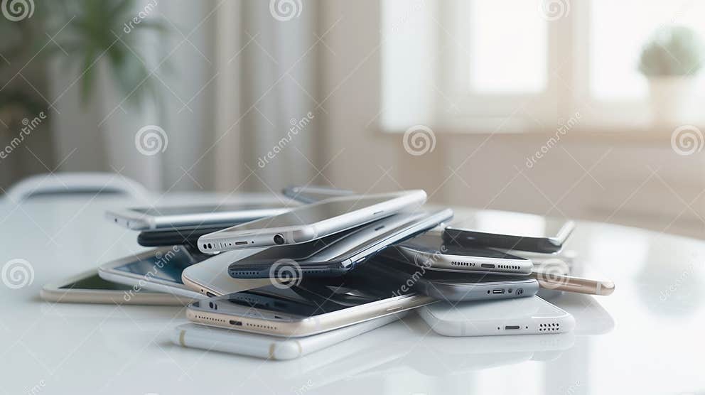 Stack of Various Smartphones in Different Colors and Models on a Clean ...