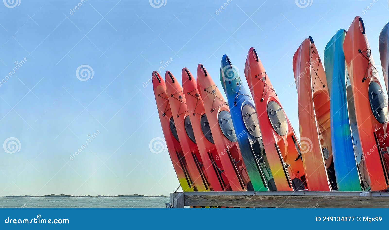 Stack of Vertical Standing Kayaks Stock Image - Image of activity ...