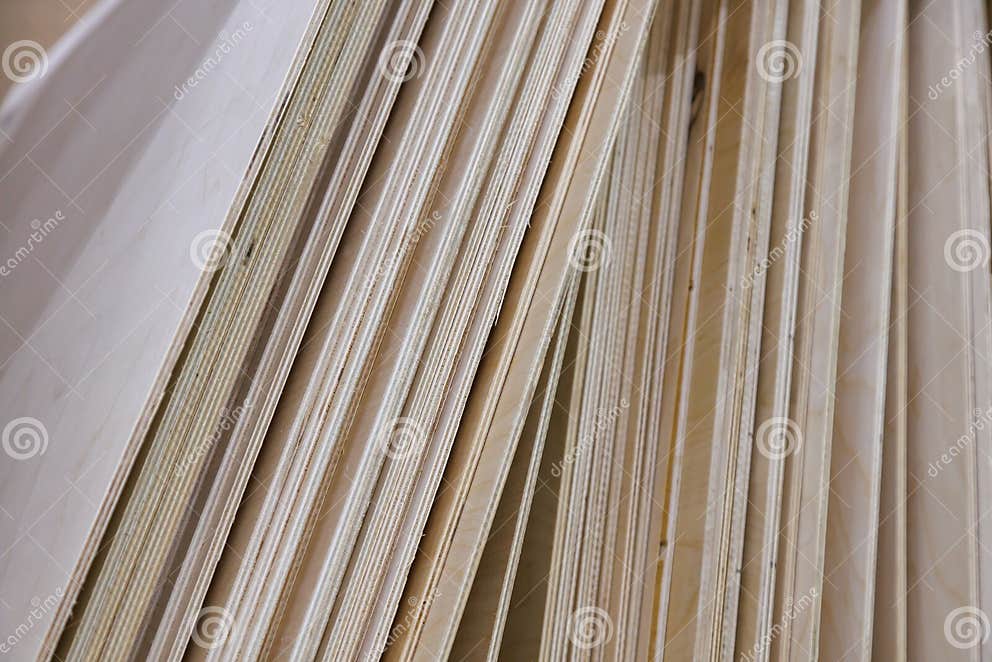 Stack of Vertical Standing Leaning Plywood Sheets in Warehouse Stock ...