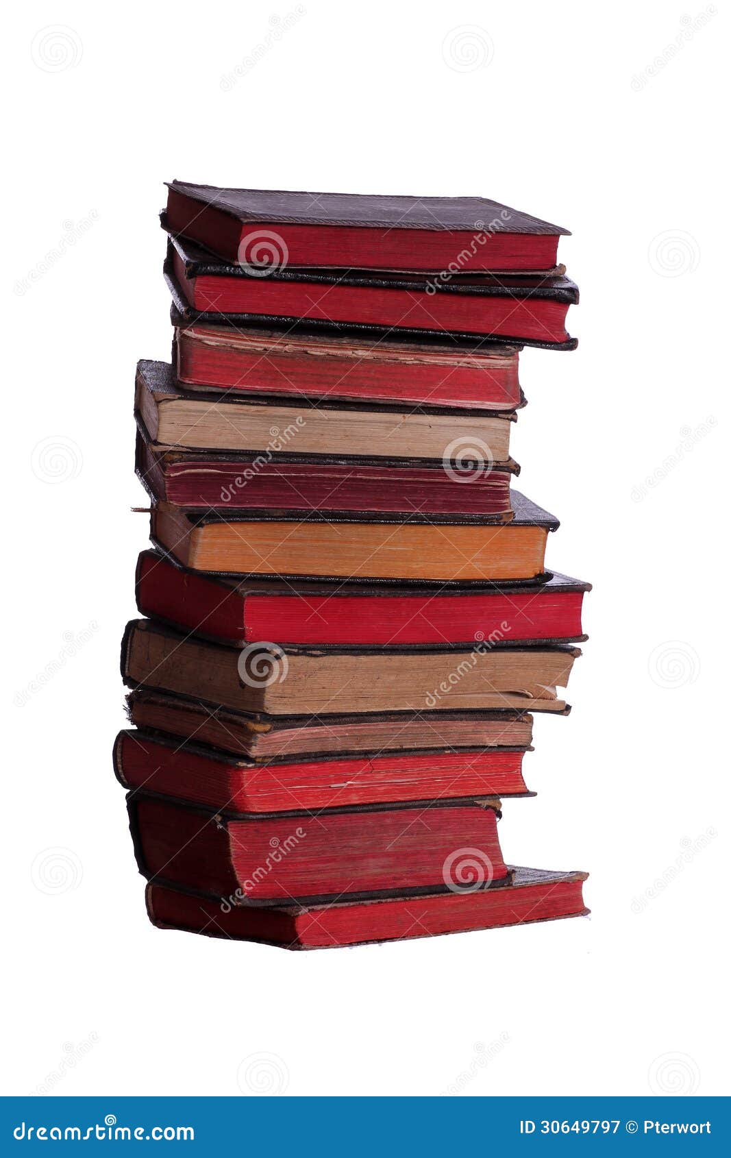 Stack of Very Old Books with Red Pages Stock Image - Image of book ...