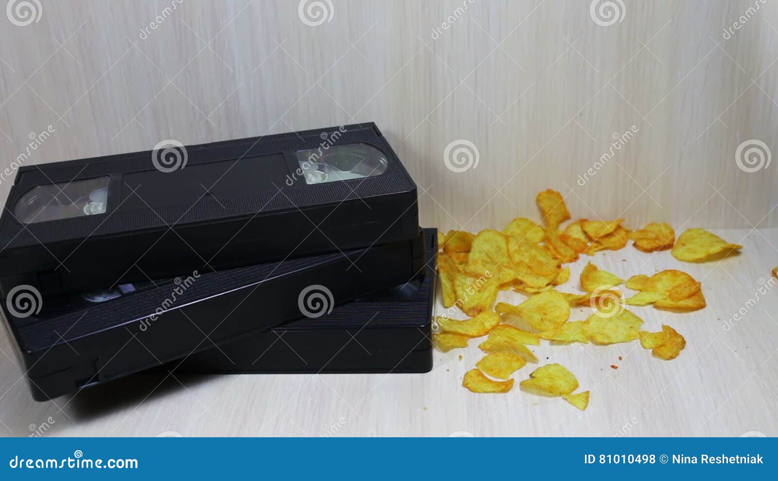 Stack of VHS Video Tape Cassette and Potato Chips Stock Footage - Video ...