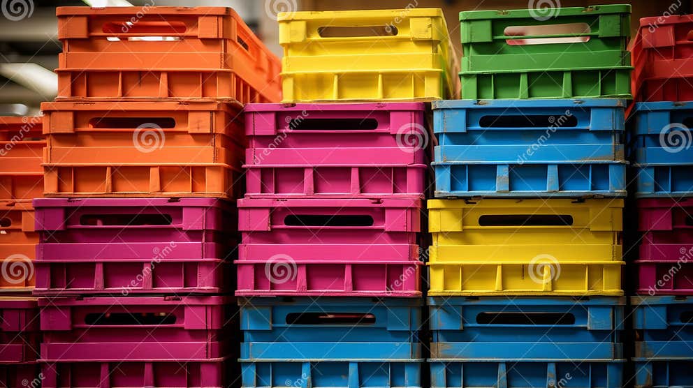 Stack of Vibrant Crates for Produce Storage, Colorful and Practical ...
