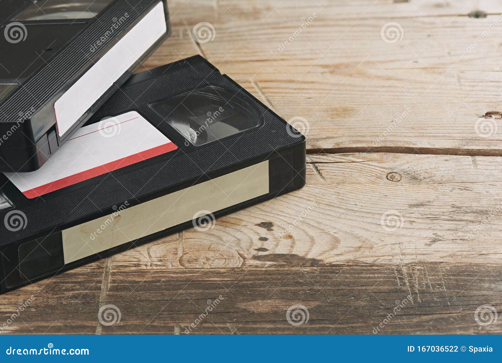 Stack Of VHS Video Tape Cassette Over Wooden Background. Top View Photo ...