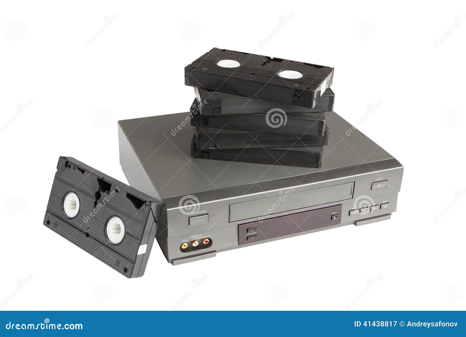 Stack of Videotapes on Videorecorder Isolated on White Background Stock ...