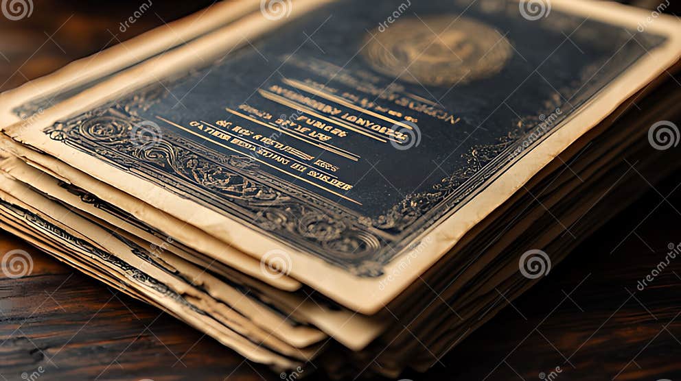 A Stack of Vintage, Aged, and Worn Paper Documents or Brochures with ...