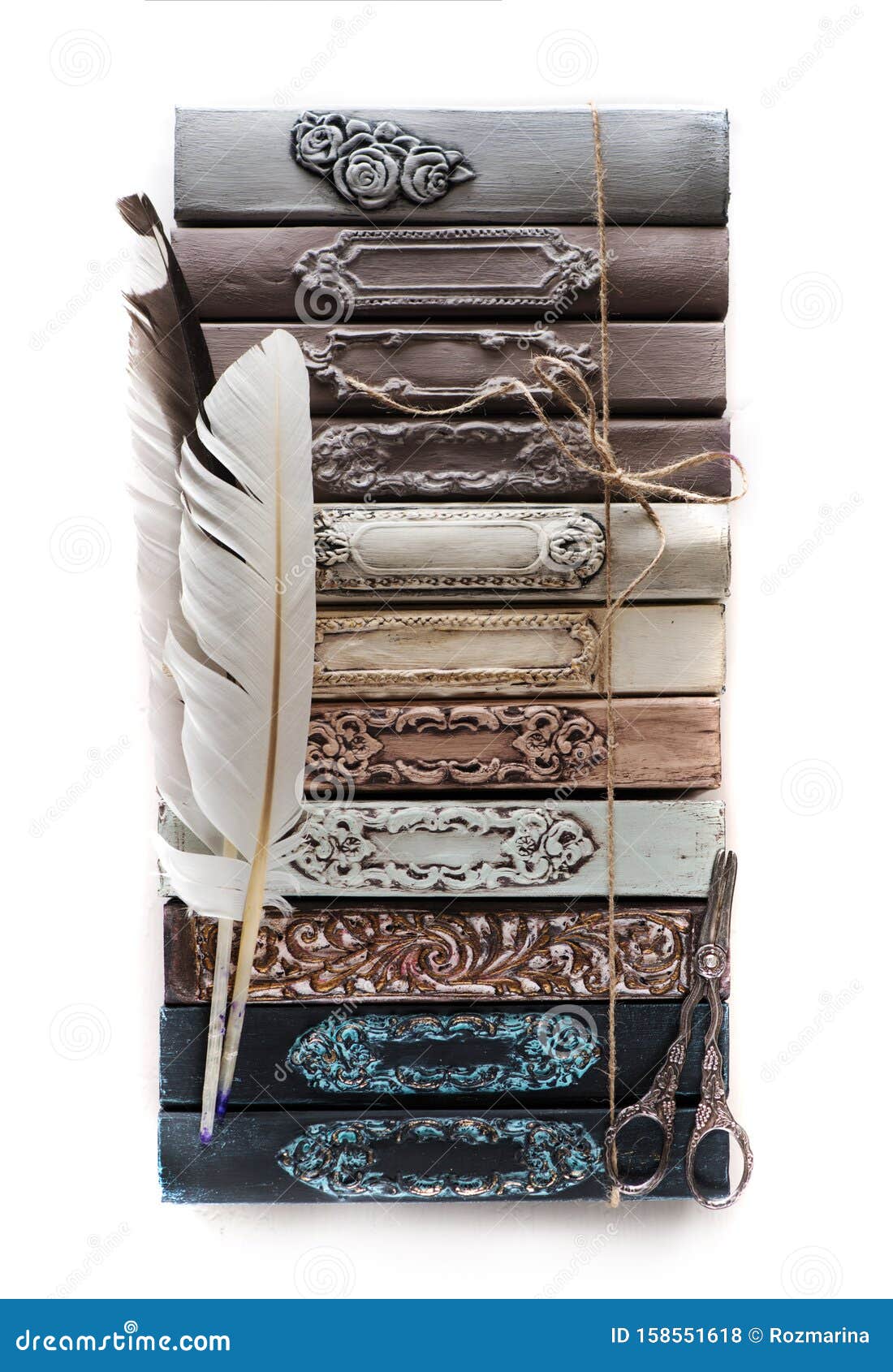 Stack Vintage Antique Books and Quill Pen for Writing Stock Photo ...